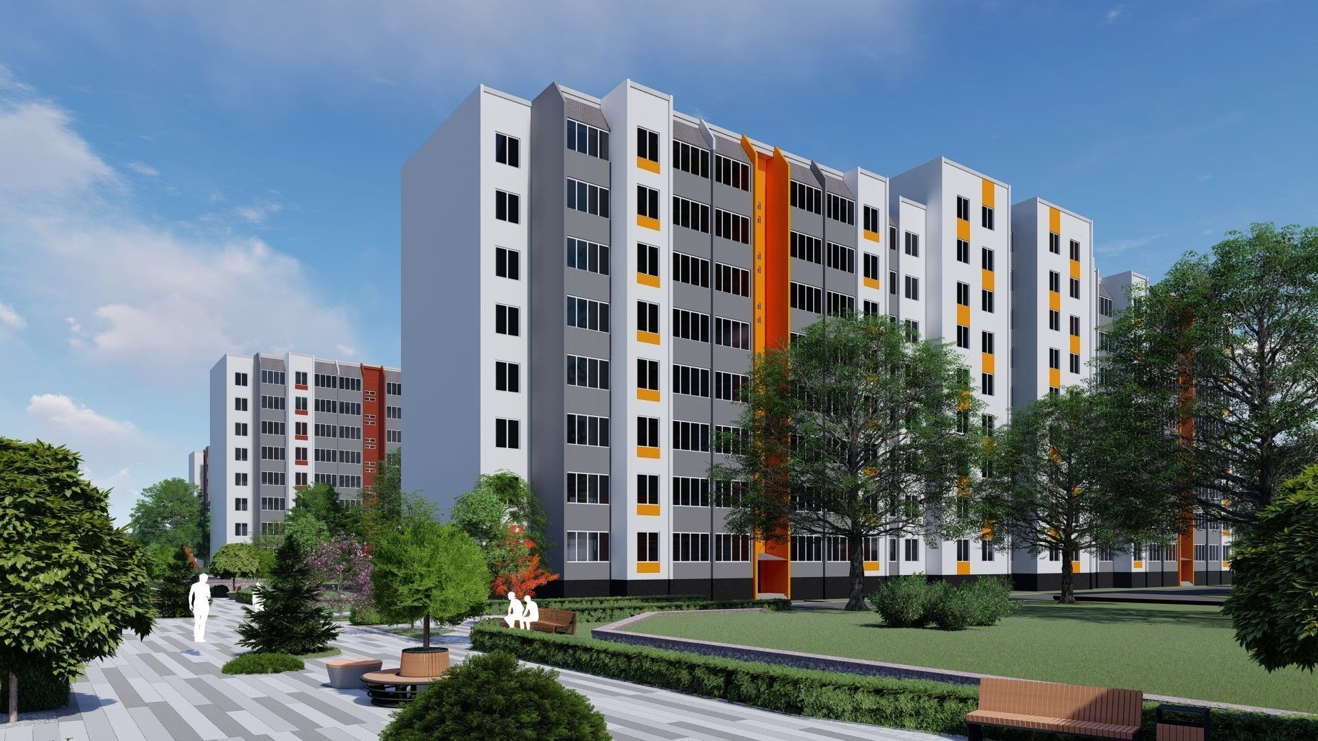 3D model of the urban environment with houses and a square 3D model ...