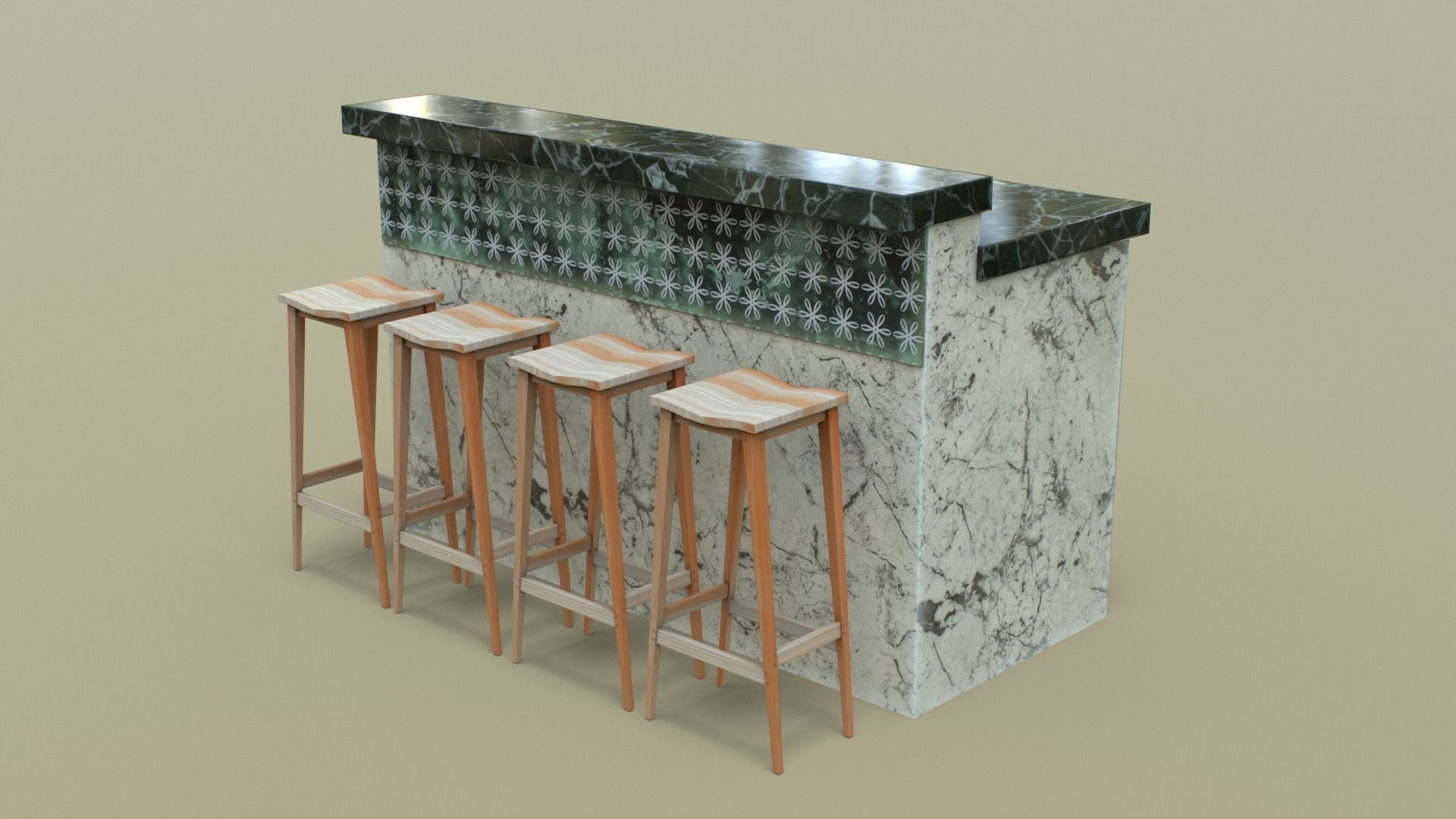 3D model Kitchen Counter with Stool VR / AR / low-poly | CGTrader
