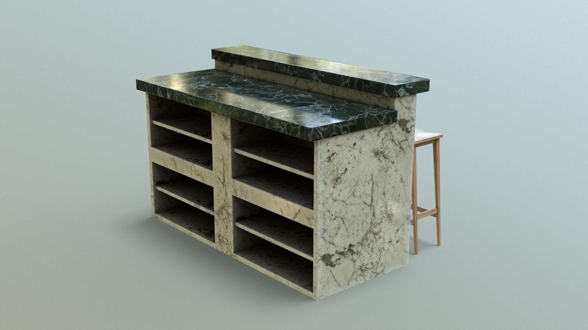 3D model Kitchen Counter with Stool VR / AR / low-poly | CGTrader