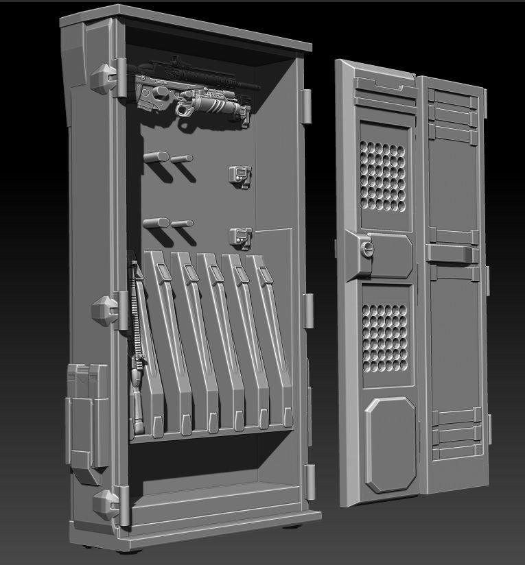 SciFi Weapons Locker and guns 3D model 3D printable | CGTrader