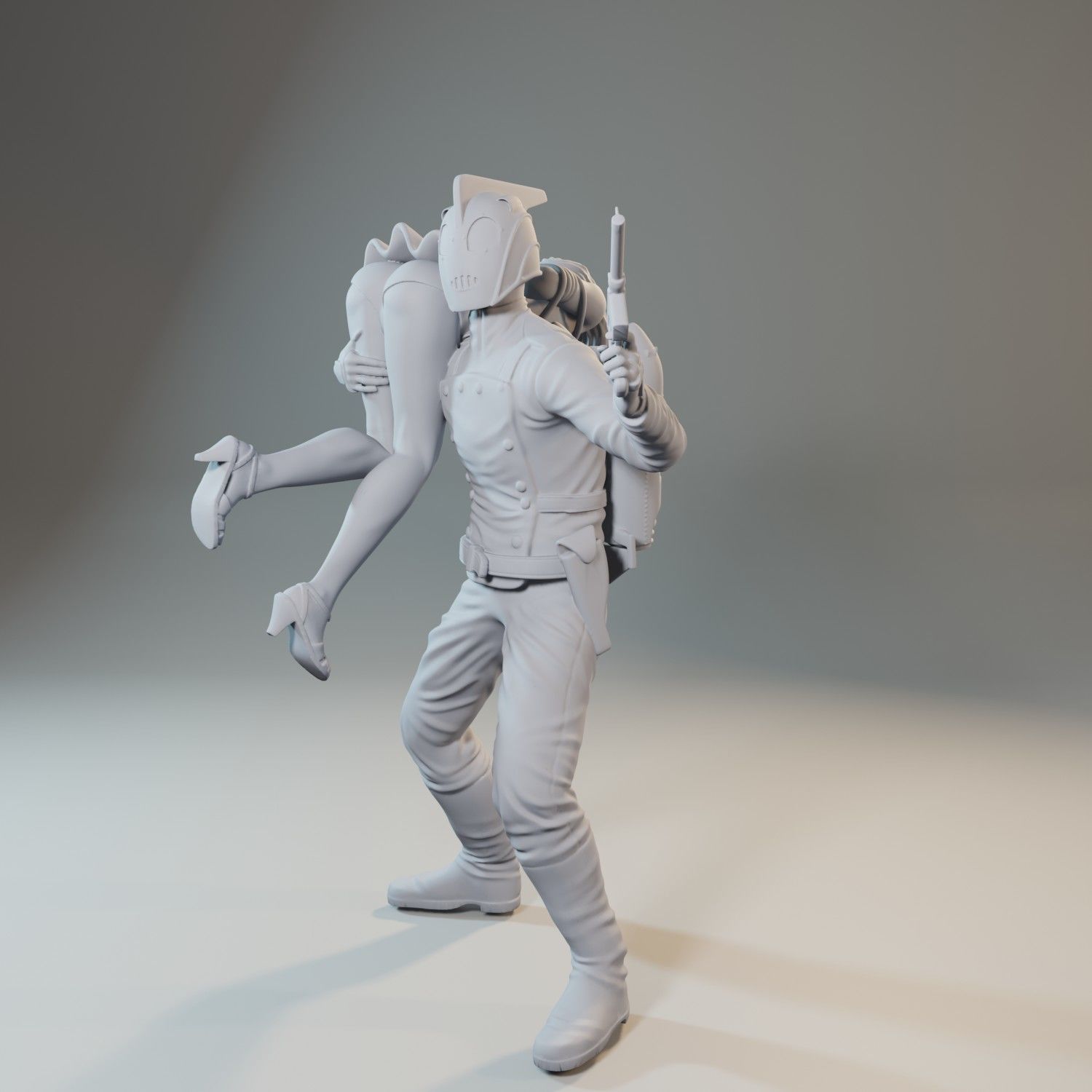 Rocketeer man carrying woman 3D model 3D printable | CGTrader