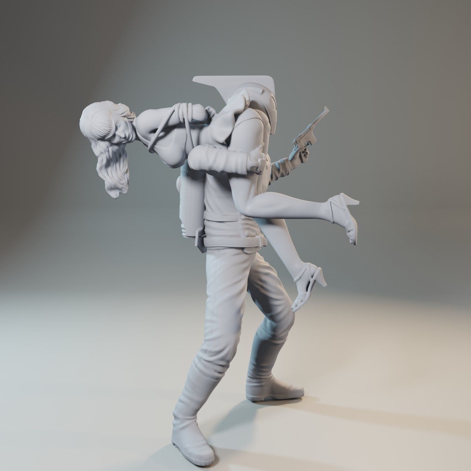 Rocketeer man carrying woman 3D model 3D printable | CGTrader