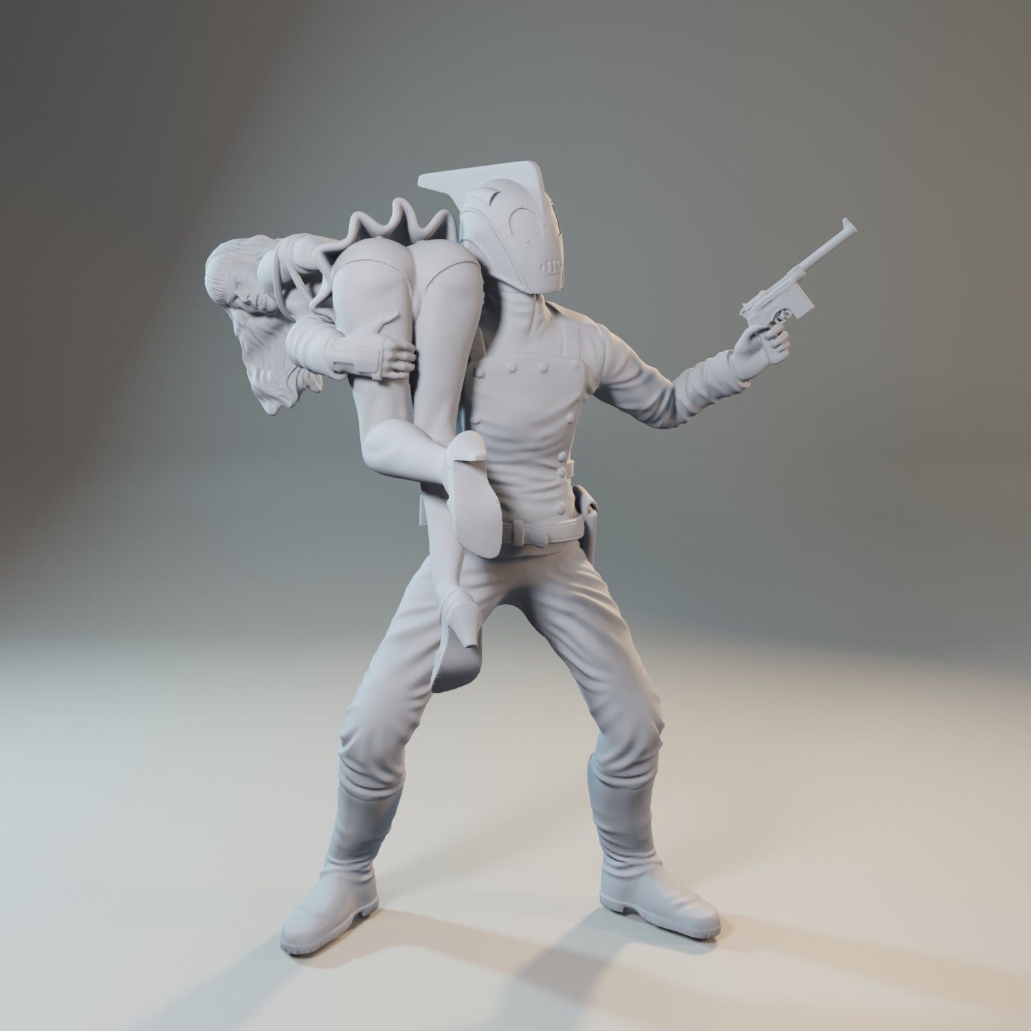 Rocketeer man carrying woman 3D model 3D printable | CGTrader
