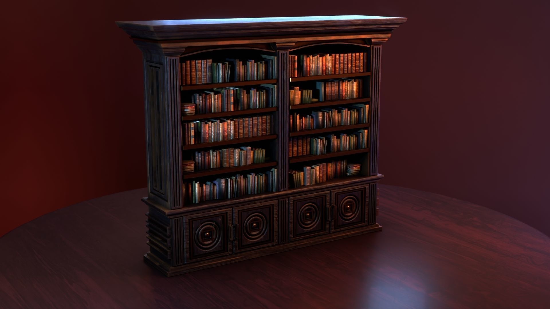 3D model Lowpoly Bookshelf old bookcase on table VR / AR / low-poly ...