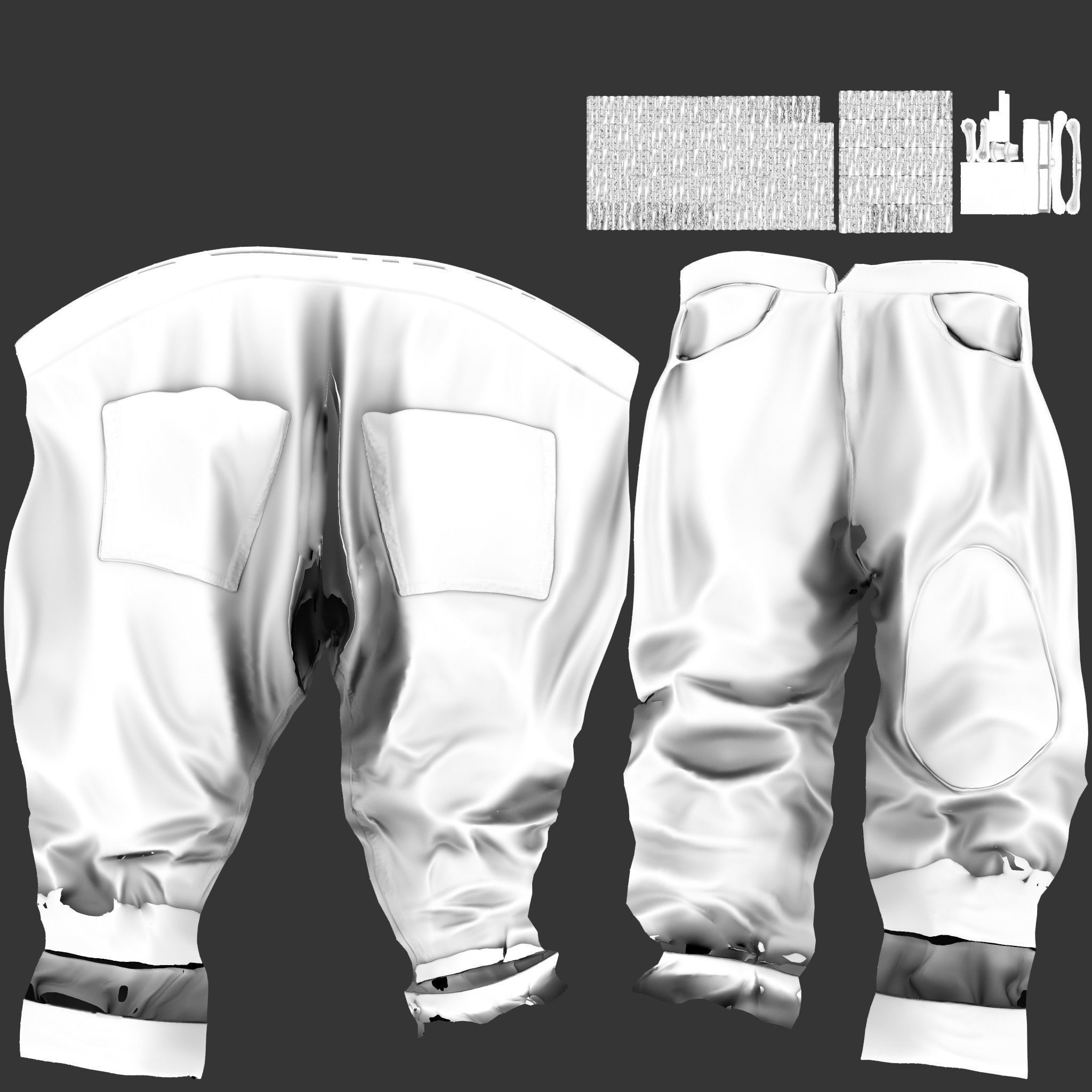 3D model Oversize Rolled Legs Rapper Pants With Metal Chains Belt VR ...