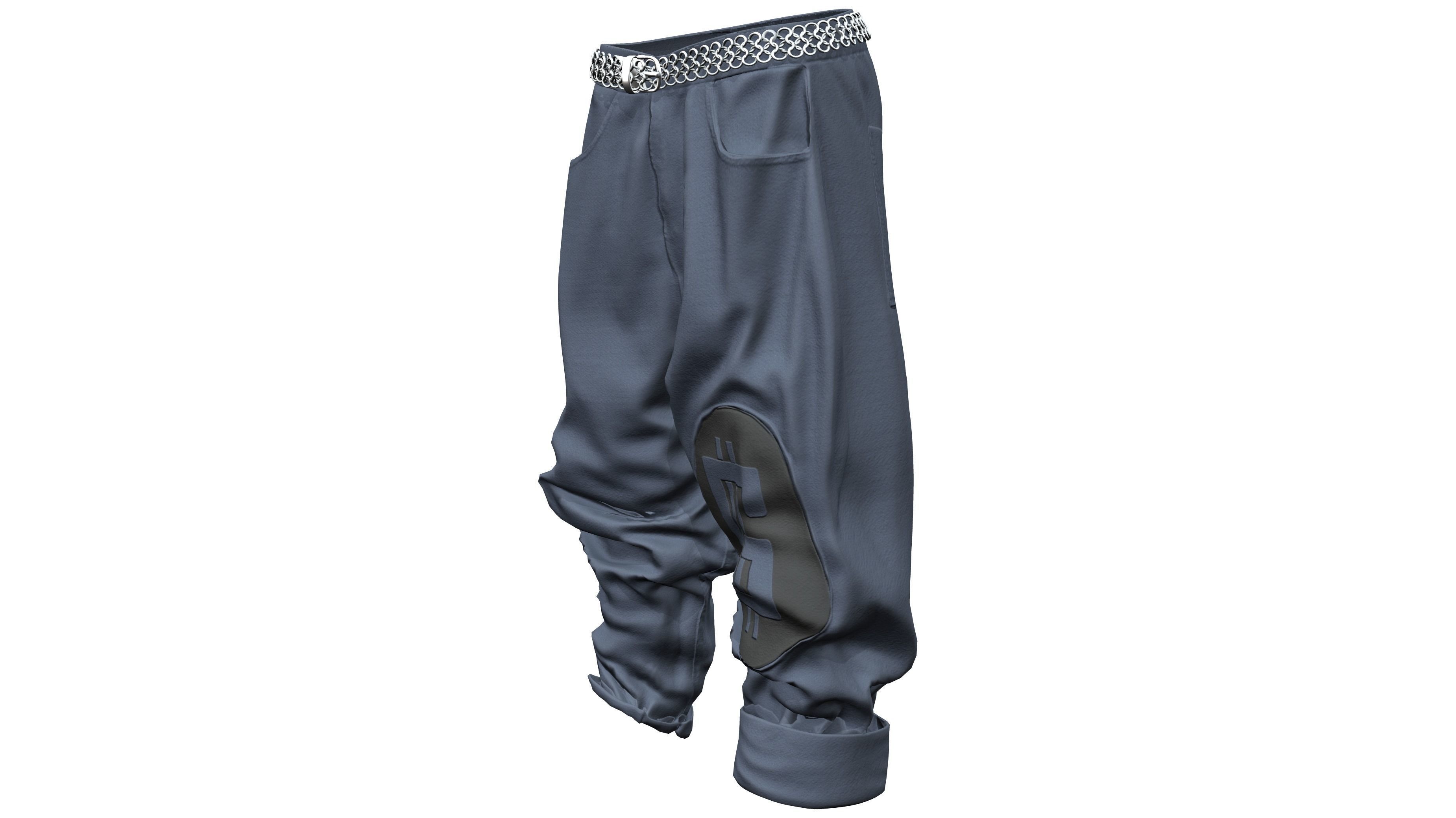 3D model Oversize Rolled Legs Rapper Pants With Metal Chains Belt VR ...