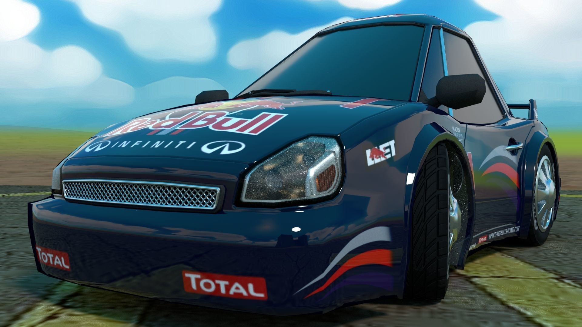 3D model Rigged low poly cartoon racing car RED BULL VR / AR / low-poly ...