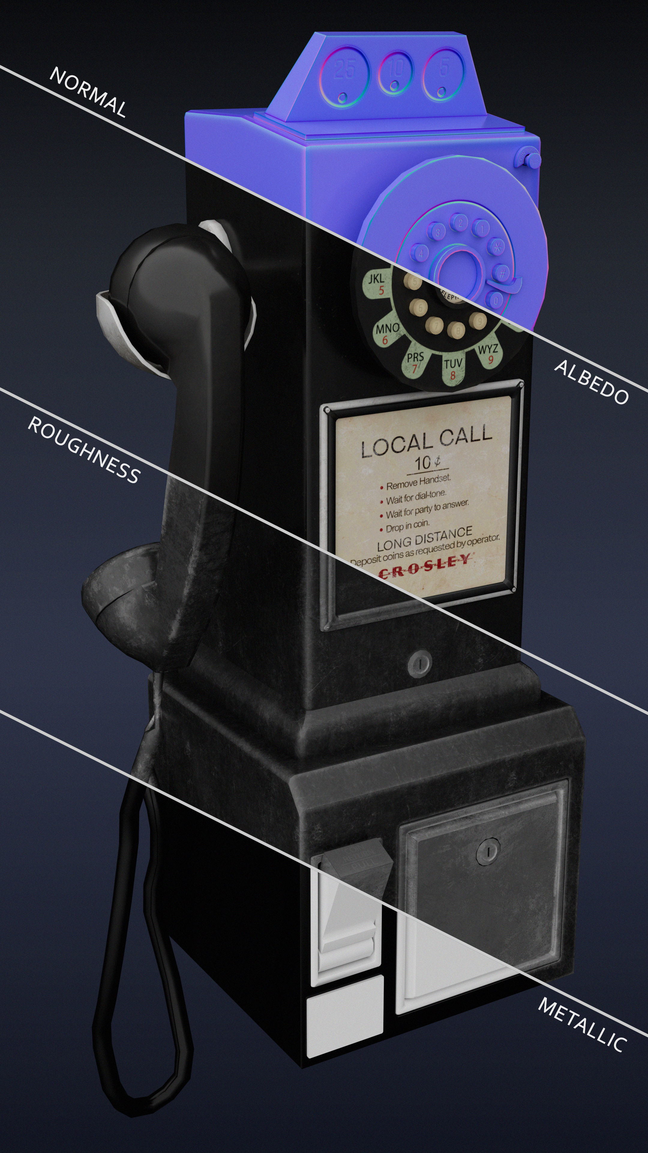 3D model Vintage Payphone Crosley - Retro American 1950 Pay Phone VR ...