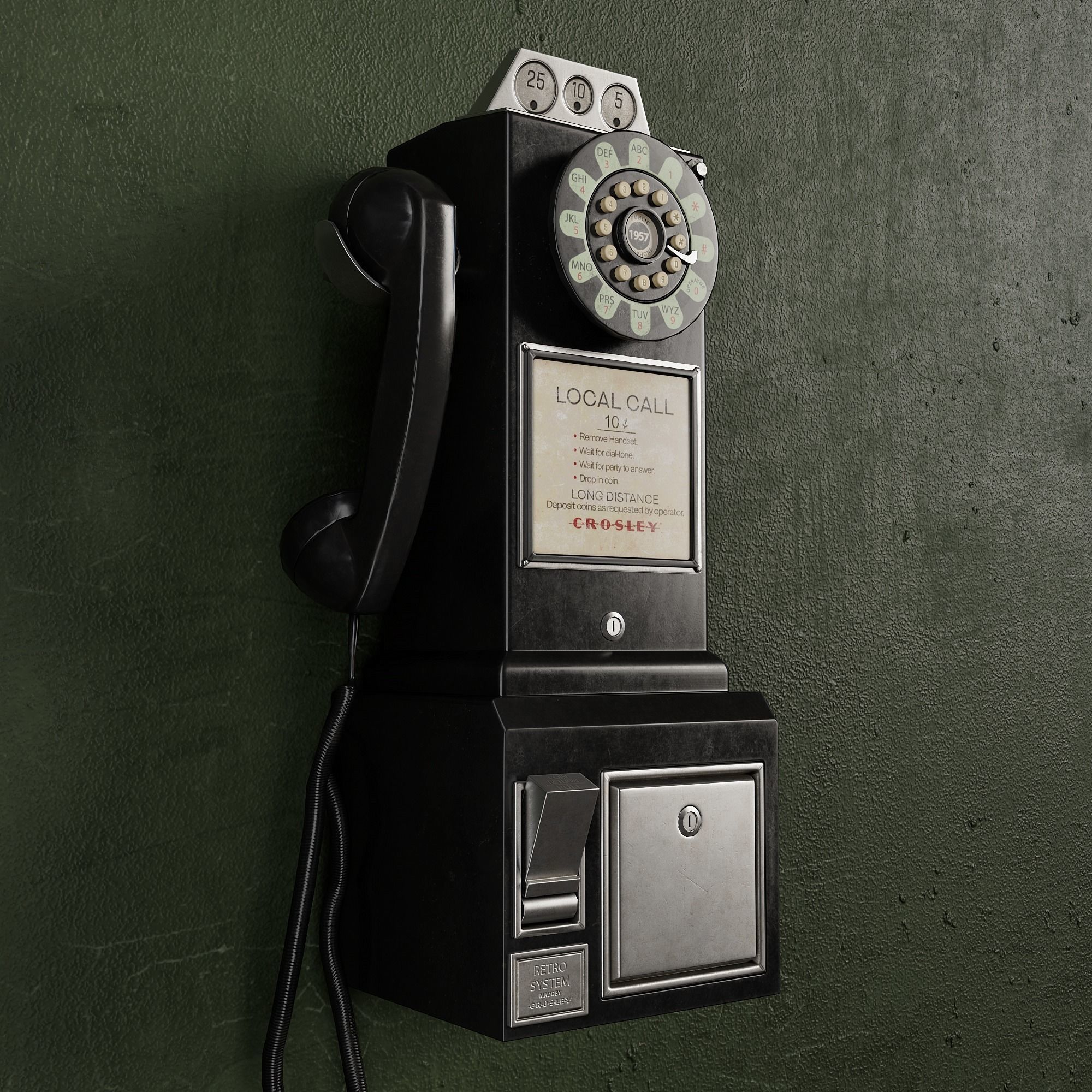 3D model Vintage Payphone Crosley - Retro American 1950 Pay Phone VR ...