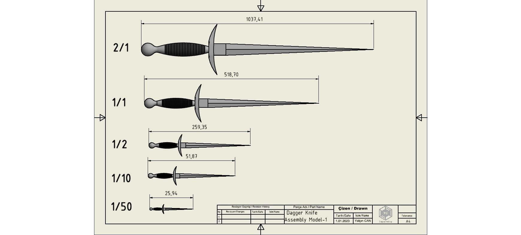 Dagger Knife Assembly 3D Model1 3D model 3D printable | CGTrader