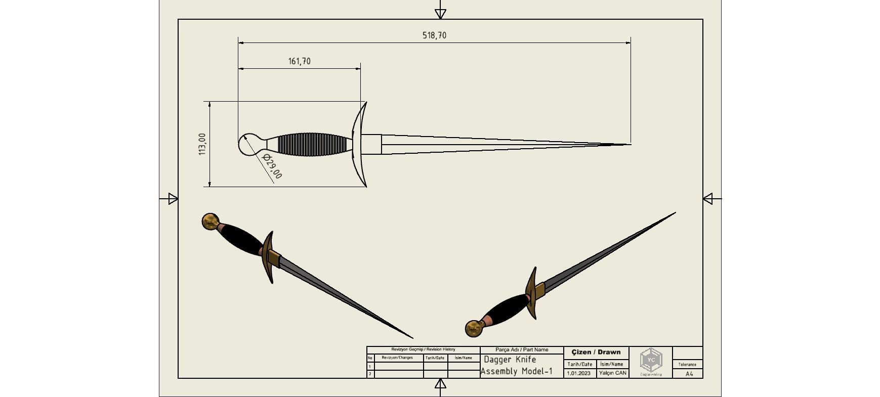 Dagger Knife Assembly 3D Model1 3D model 3D printable | CGTrader