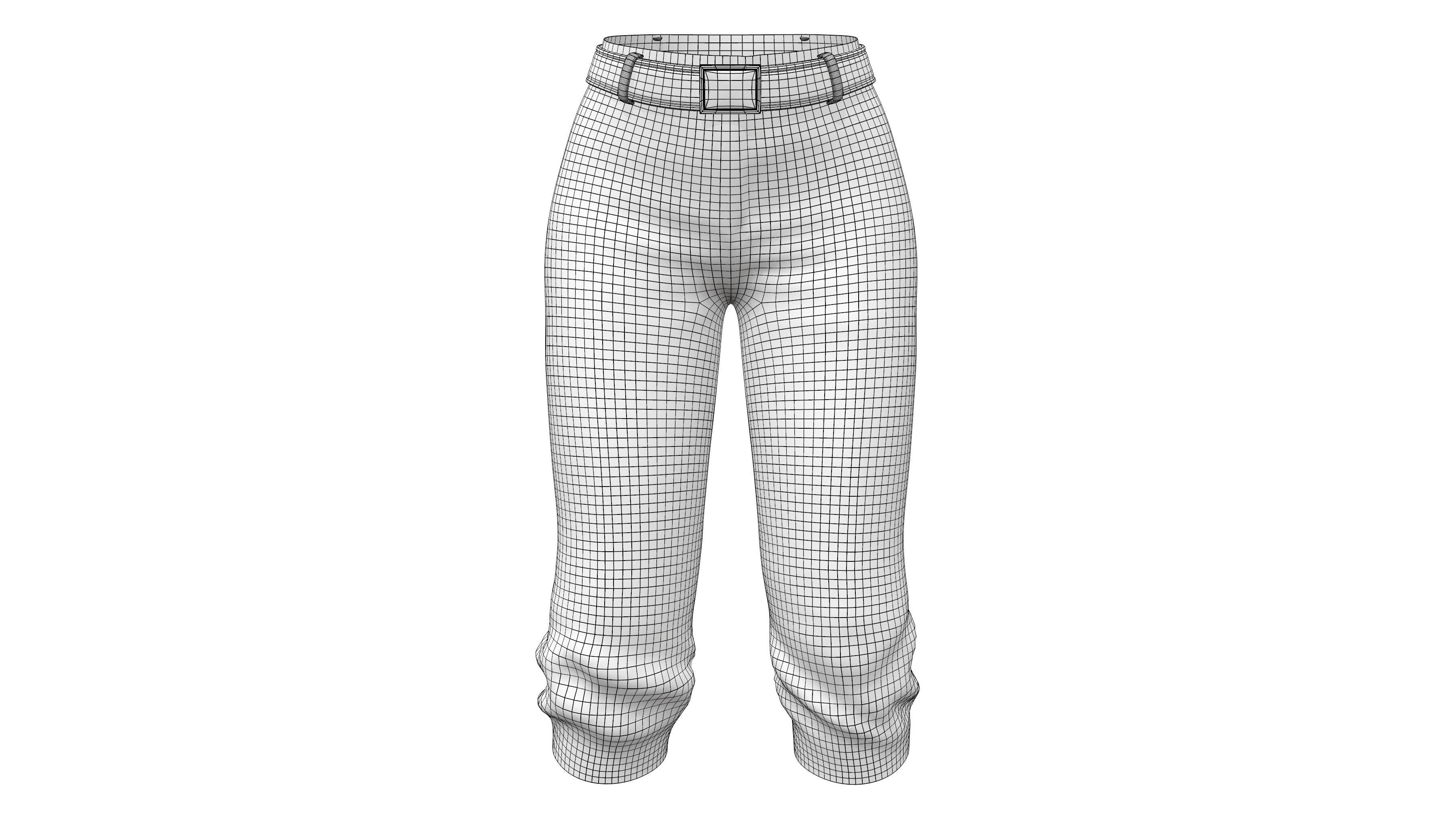 3D model Tucked in Style Short Legs Pants With Belt VR / AR / low-poly ...