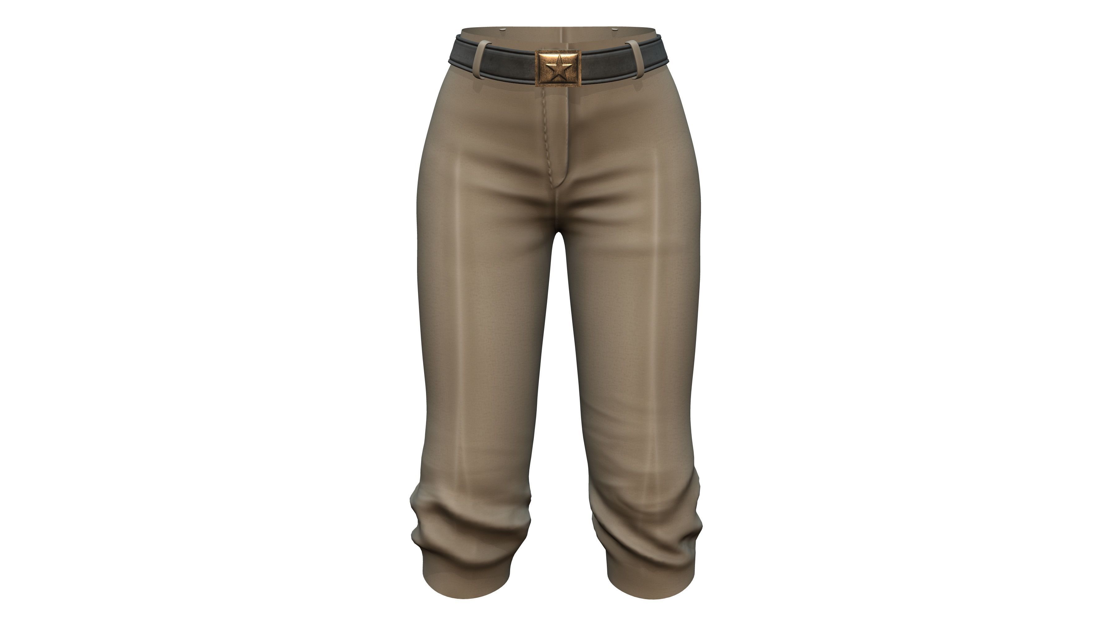 3D model Tucked in Style Short Legs Pants With Belt VR / AR / low-poly ...