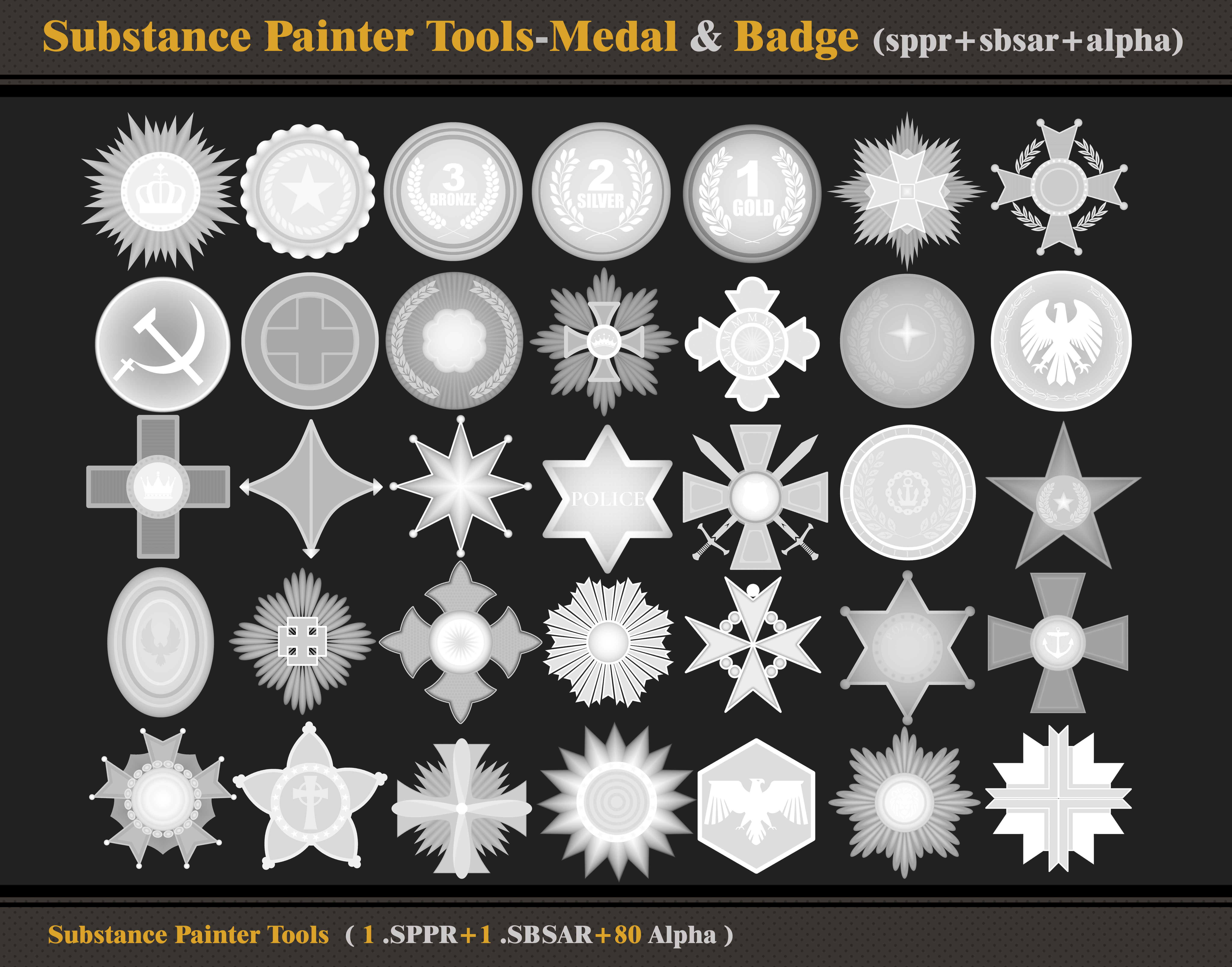 Medal and Badge sppr and sbsar and alpha 3D model | CGTrader