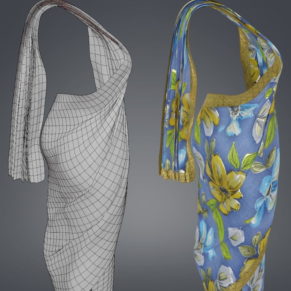 3D model Indian Casual Saree A 3D model with Textures VR / AR / low ...