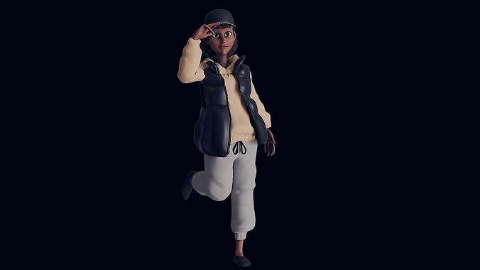 Black female cartoon character 3D model rigged | CGTrader