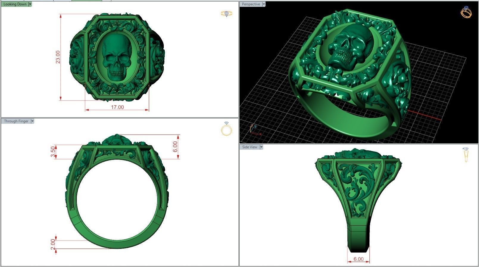Royal Vintage Skull Rococo Pattern Signet 3D model 3D printable | CGTrader