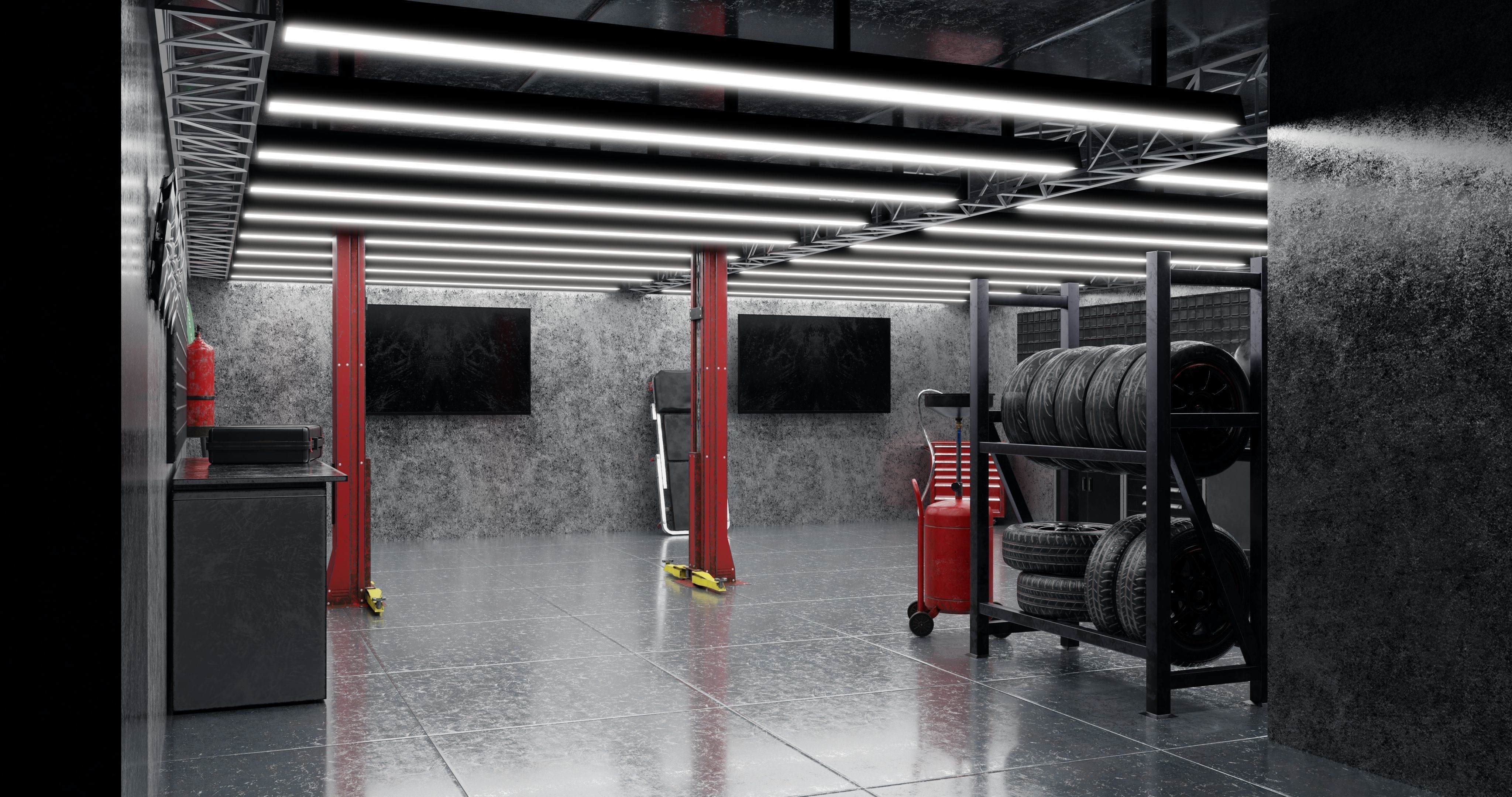 3D model Pitlane garage Workshop warehouse gameready kit scene for ...