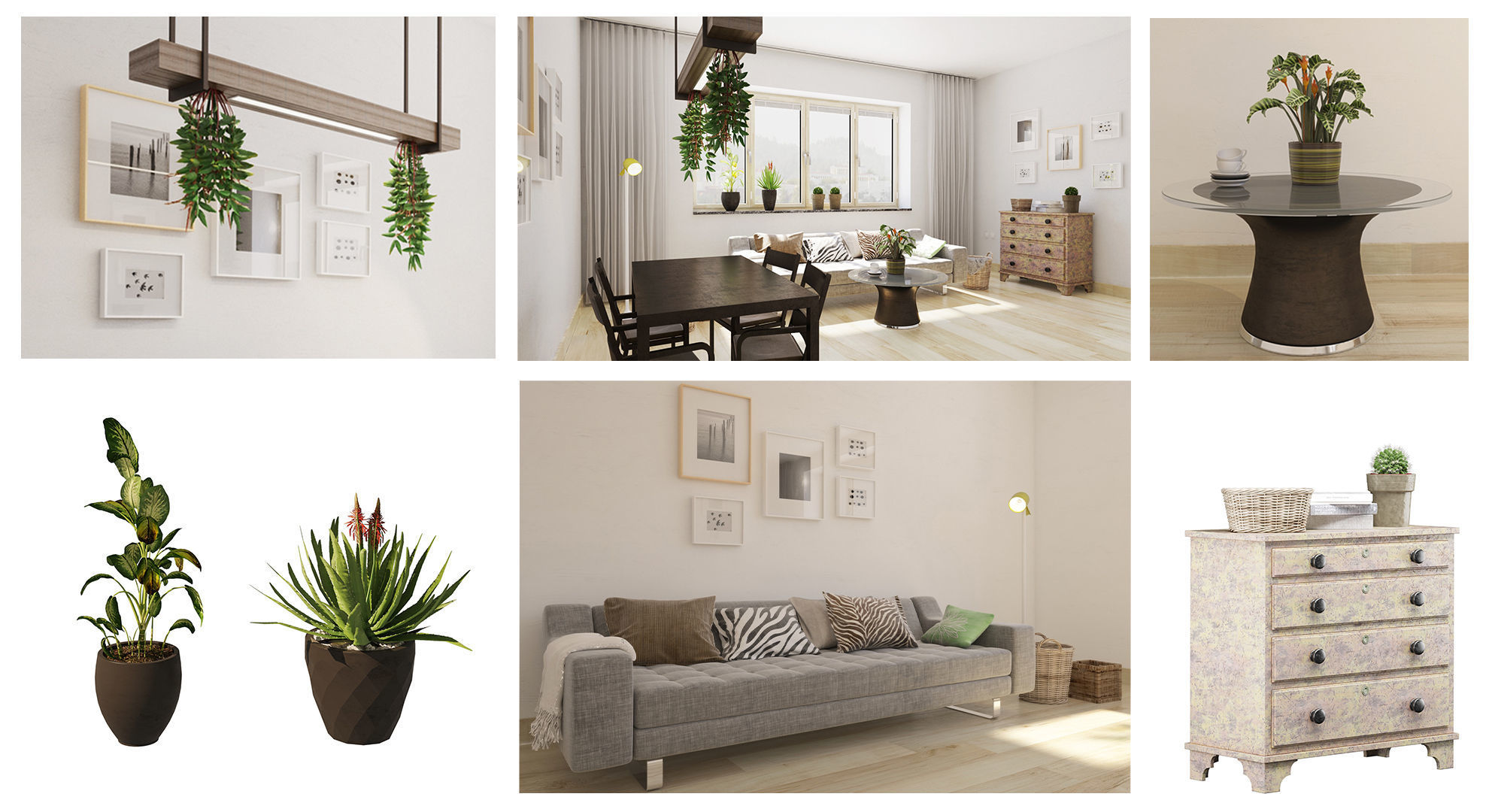 3D model Highly detailed living room interior scene 3d model VR / AR ...