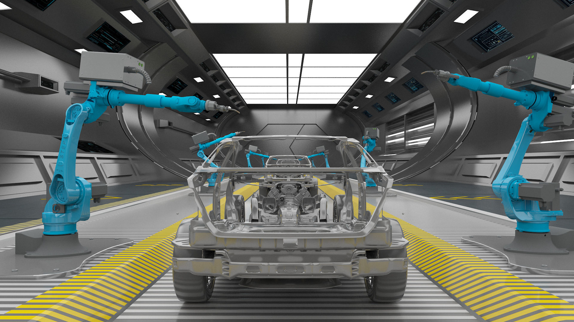 Automobile production line 3D model animated rigged | CGTrader