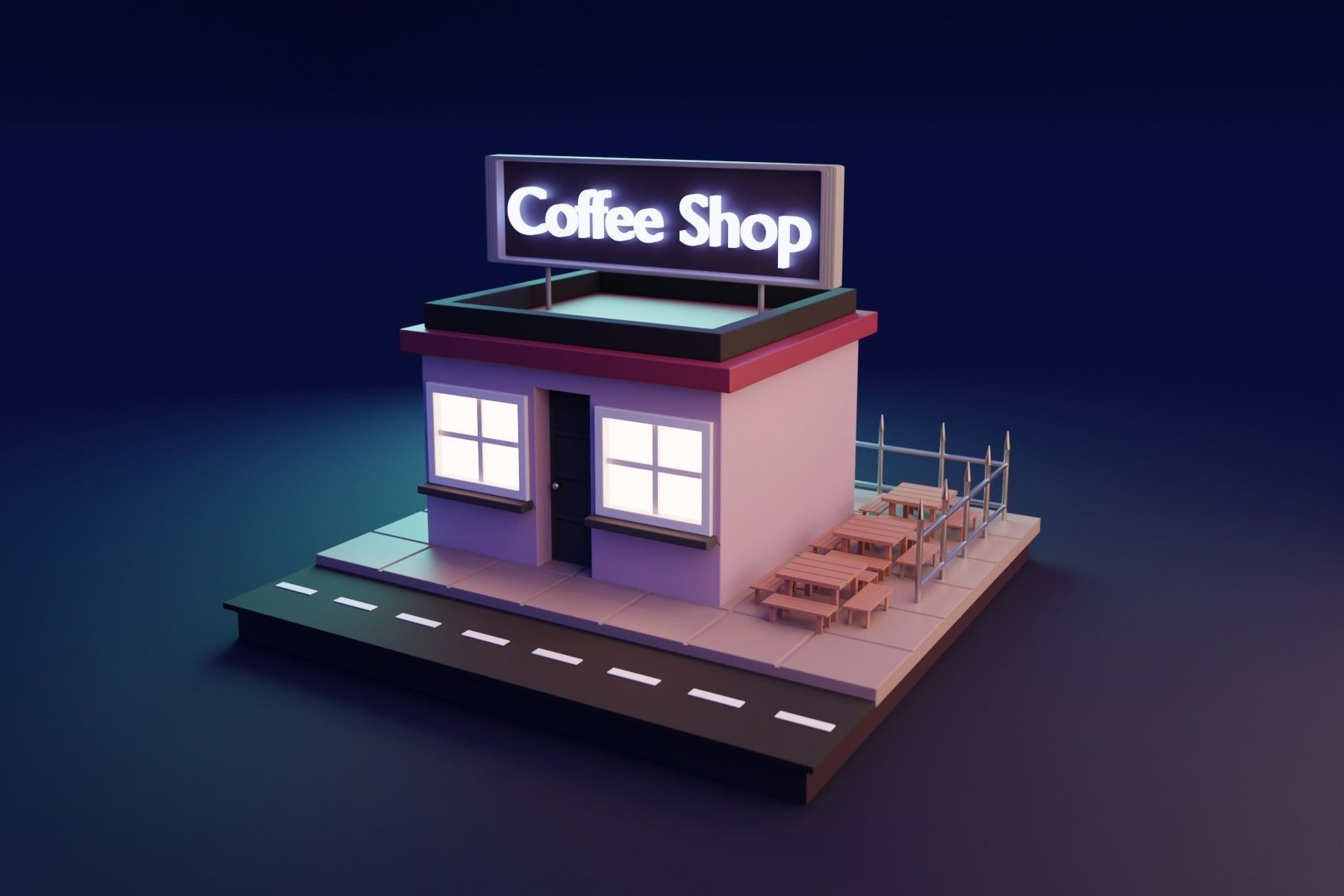Store cafe low poly 3D model | CGTrader