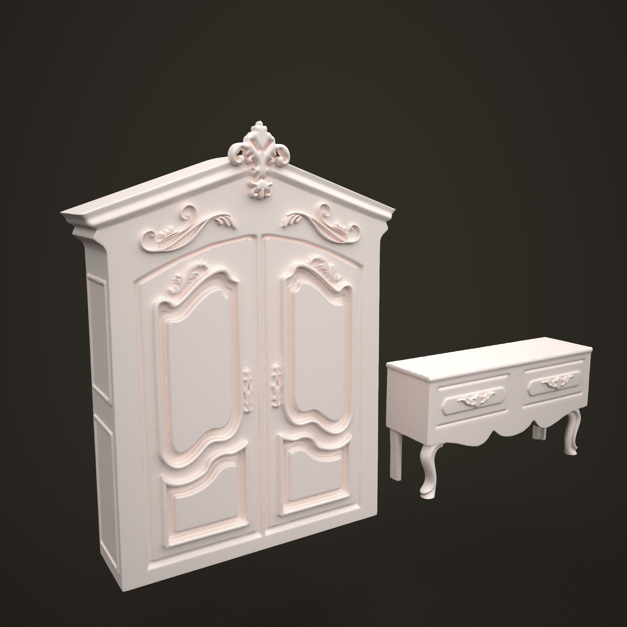 ANTIQUE WARDROBE - VINTAGE CLOSET - RUSTIC - FRENCH ROCOCO STYLE 3D ...