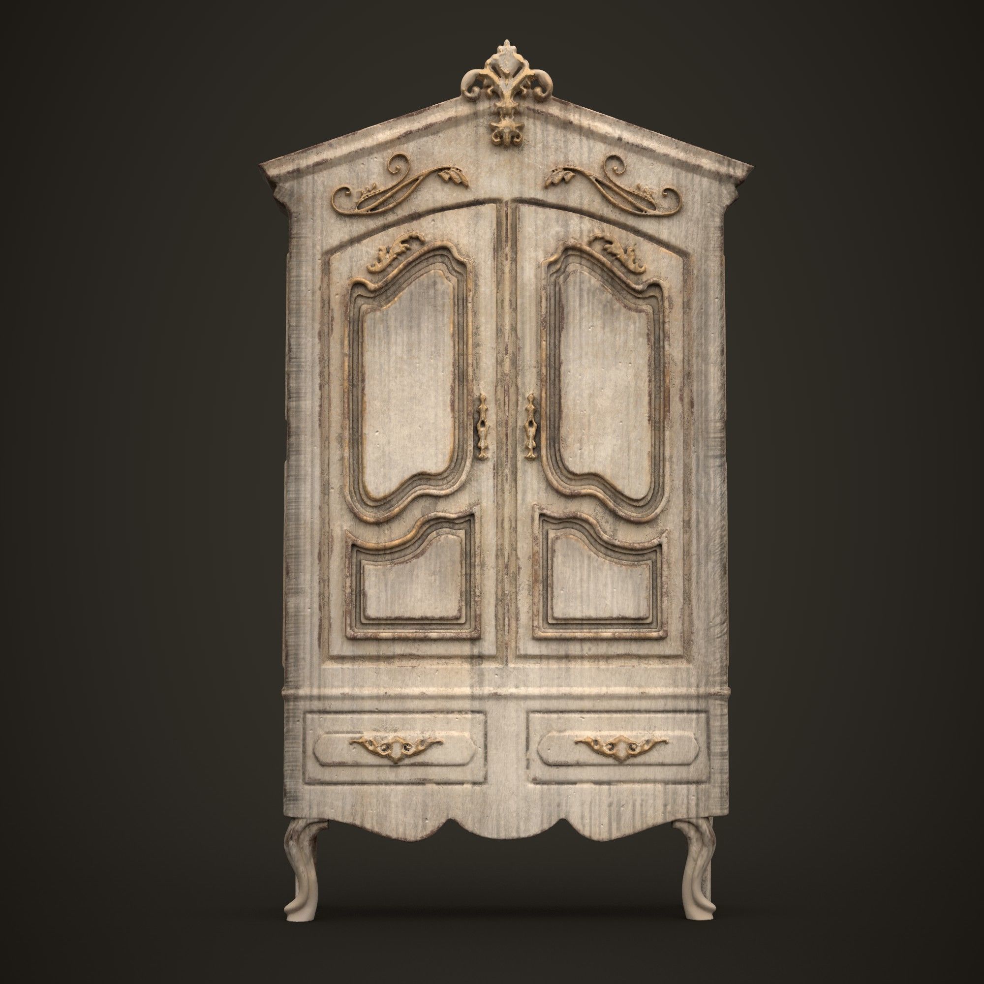 ANTIQUE WARDROBE - VINTAGE CLOSET - RUSTIC - FRENCH ROCOCO STYLE 3D ...