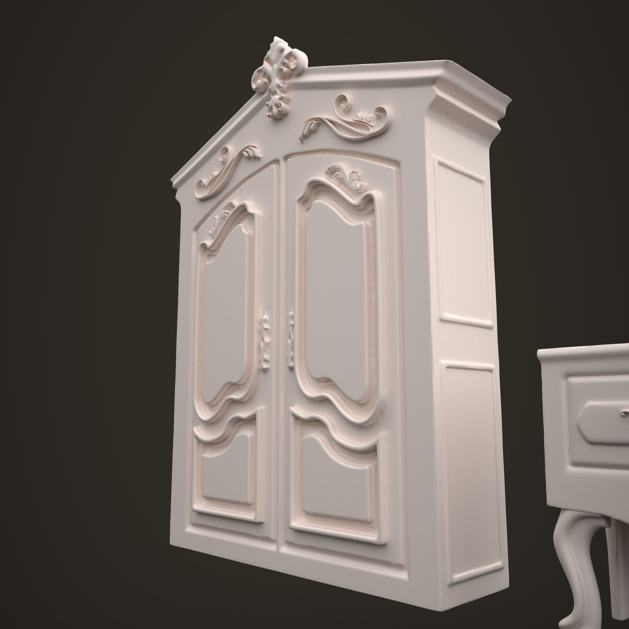 ANTIQUE WARDROBE - VINTAGE CLOSET - RUSTIC - FRENCH ROCOCO STYLE 3D ...