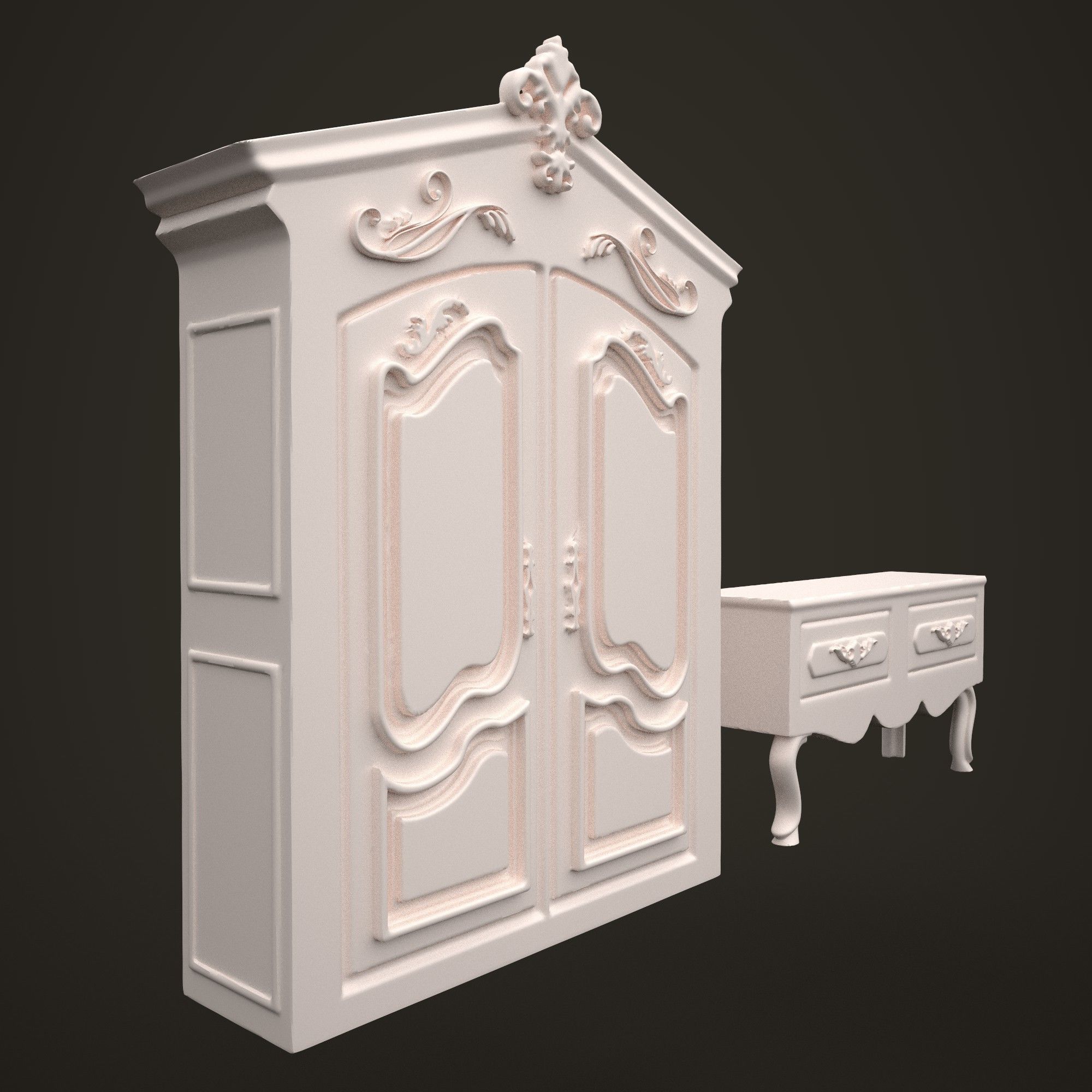 ANTIQUE WARDROBE - VINTAGE CLOSET - RUSTIC - FRENCH ROCOCO STYLE 3D ...