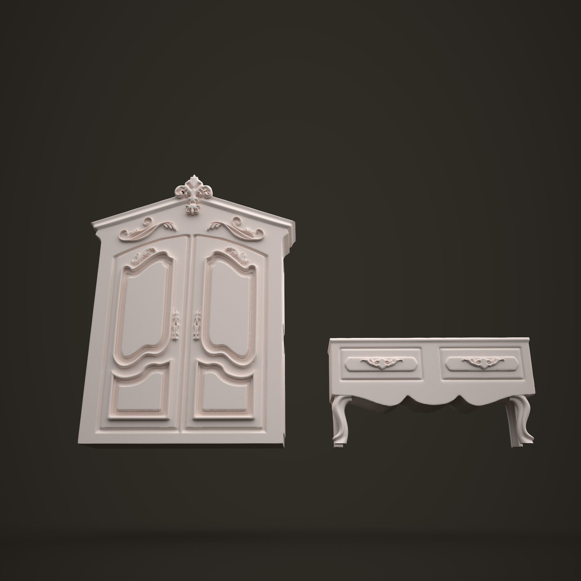 ANTIQUE WARDROBE - VINTAGE CLOSET - RUSTIC - FRENCH ROCOCO STYLE 3D ...