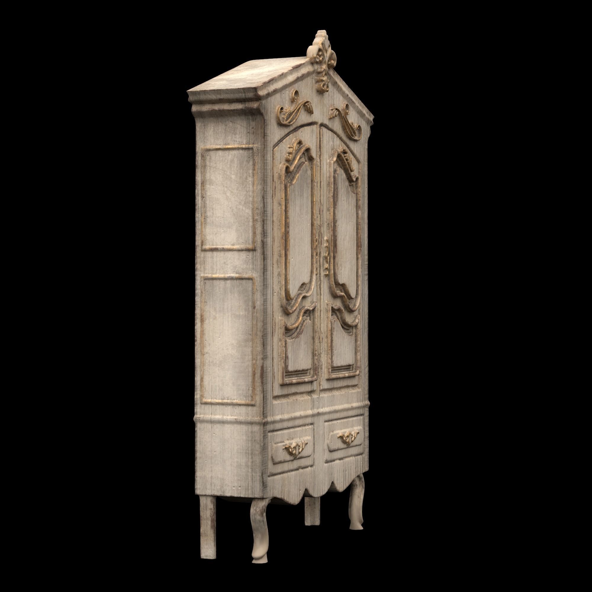 ANTIQUE WARDROBE - VINTAGE CLOSET - RUSTIC - FRENCH ROCOCO STYLE 3D ...