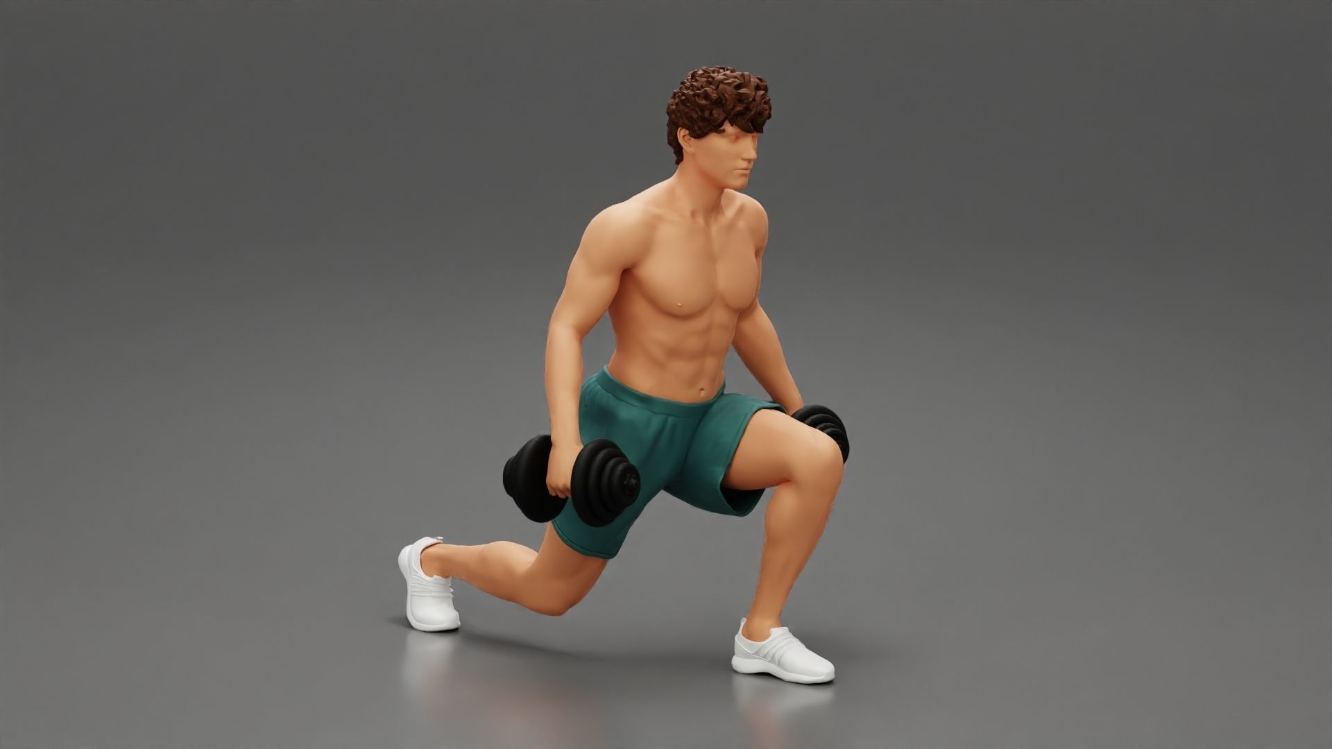 man working out in gym doing exercises with dumbbell for legs 3D model ...