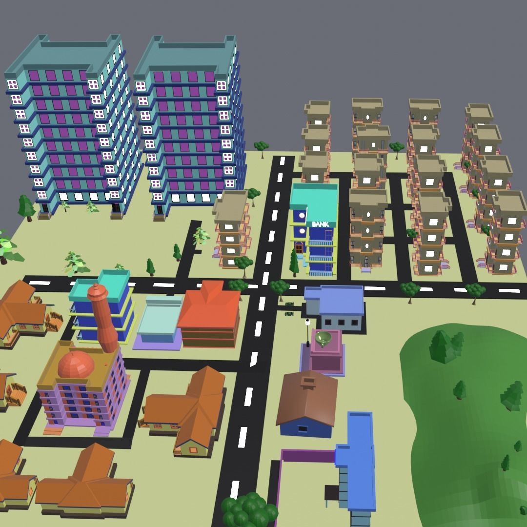 Beautiful cartoon city free VR / AR / low-poly 3D model | CGTrader