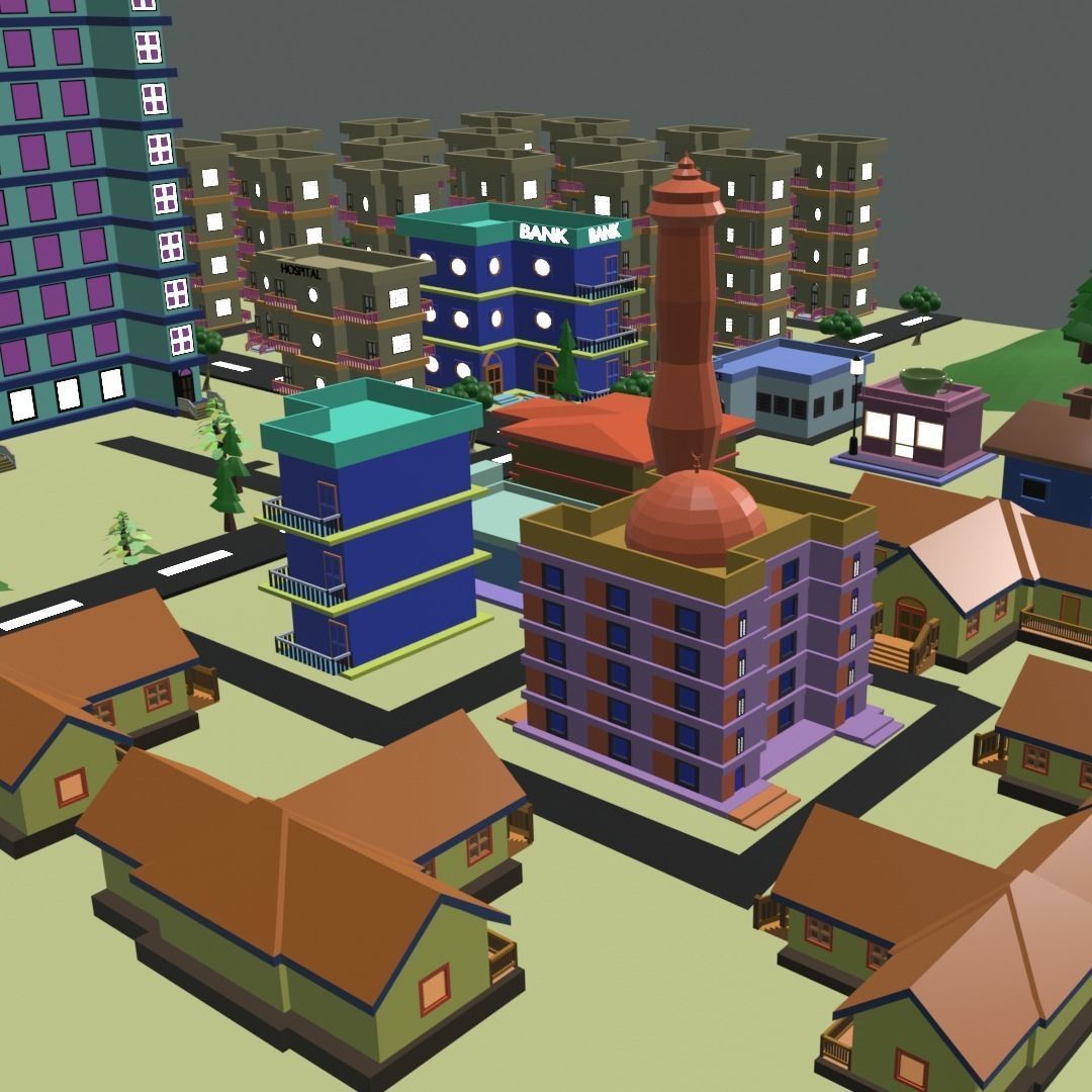 Beautiful cartoon city free VR / AR / low-poly 3D model | CGTrader