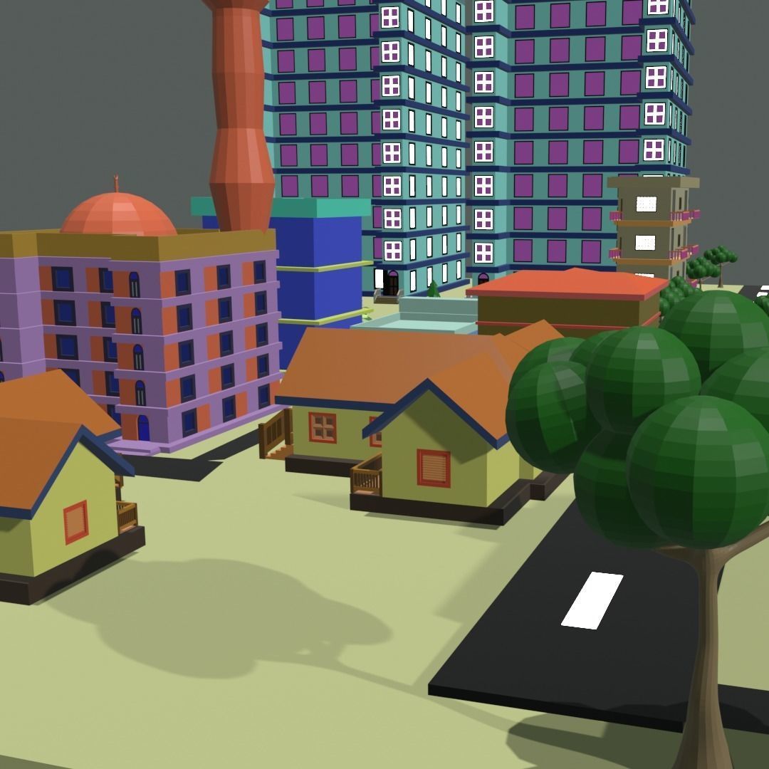 Beautiful cartoon city free VR / AR / low-poly 3D model | CGTrader