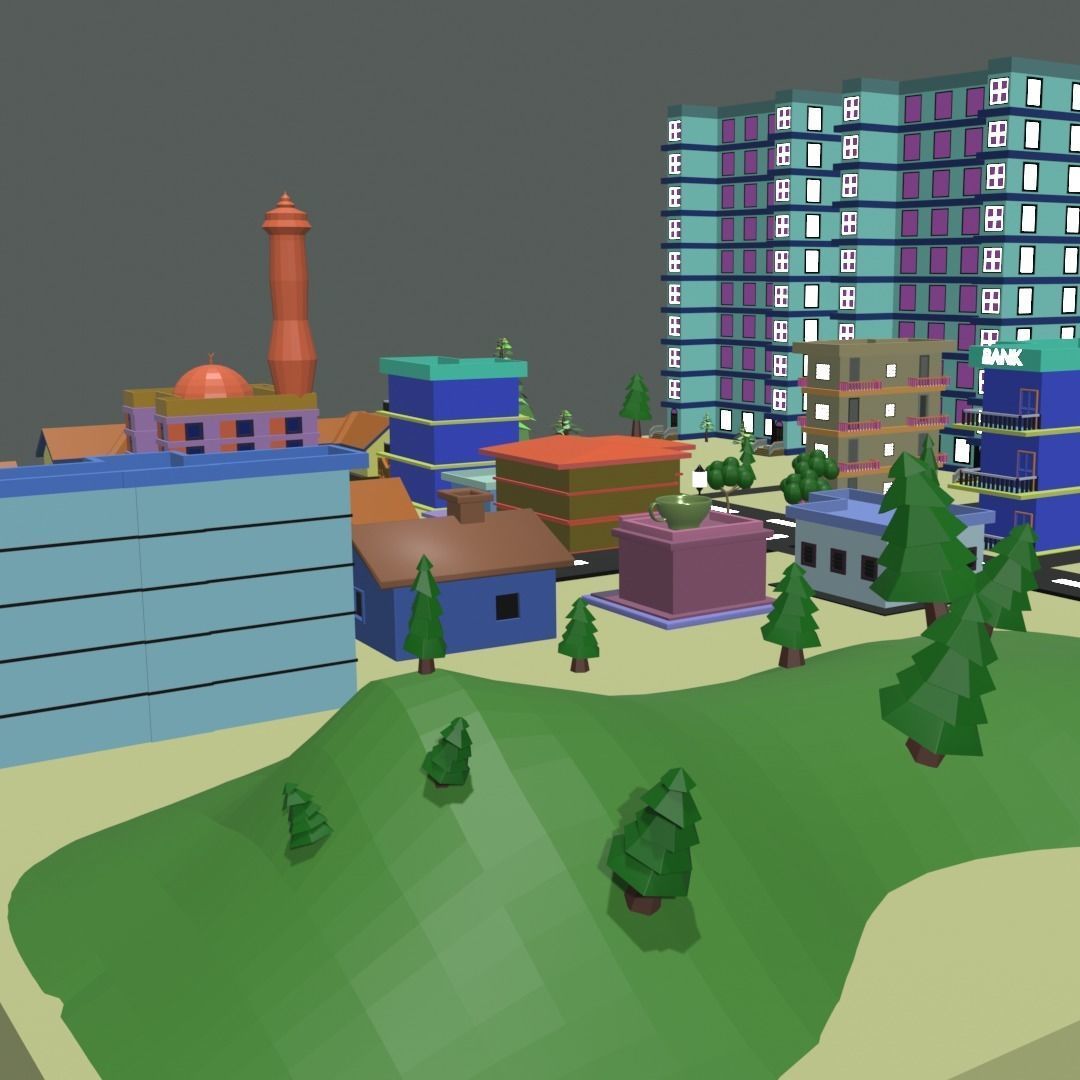 Beautiful cartoon city free VR / AR / low-poly 3D model | CGTrader