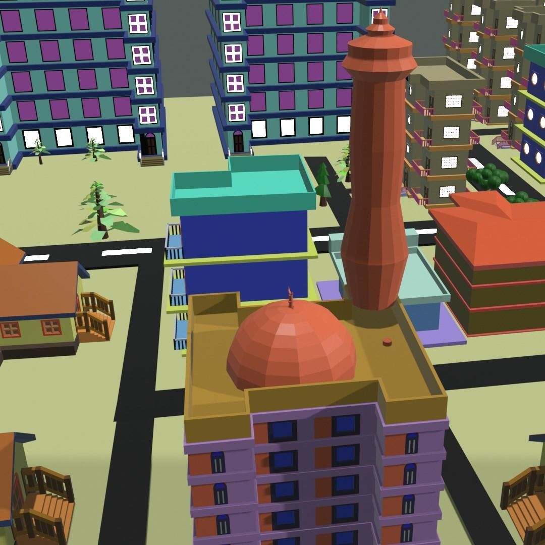 Beautiful cartoon city free VR / AR / low-poly 3D model | CGTrader