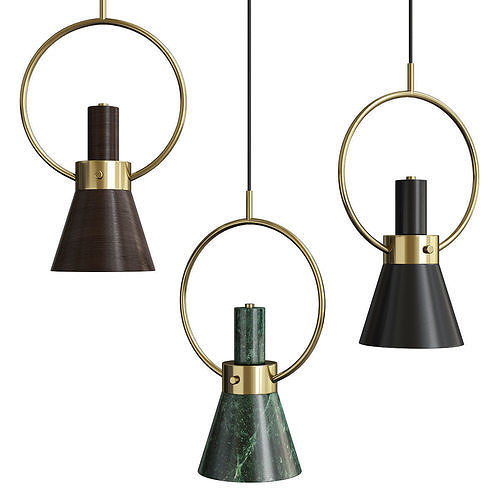 3D model HENNAN three pendant lights with marble and gold accents VR ...