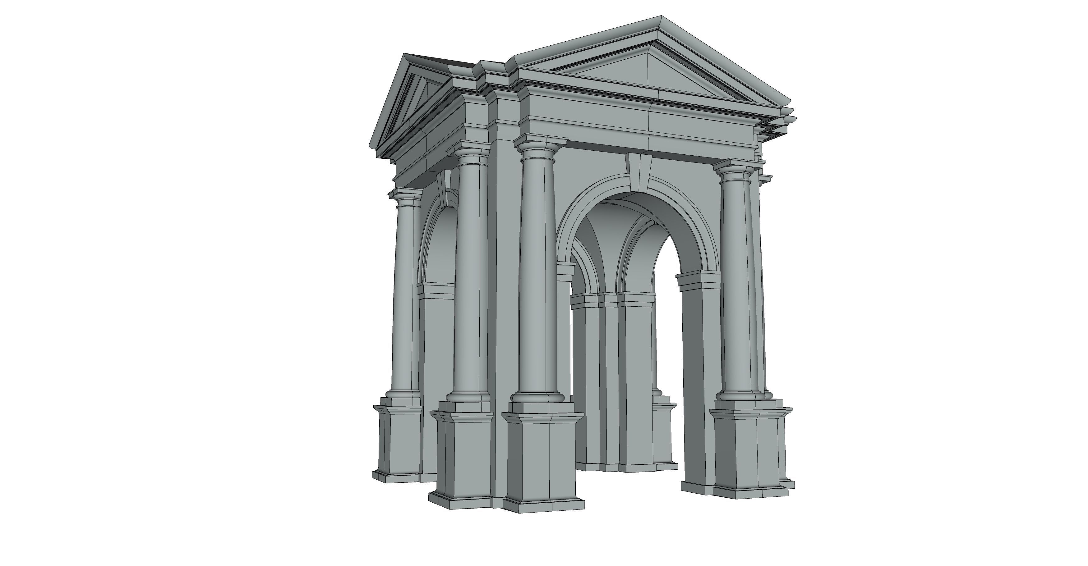 Arched portico Tuscan order with 3 4 columns with a pedestal 3D model ...