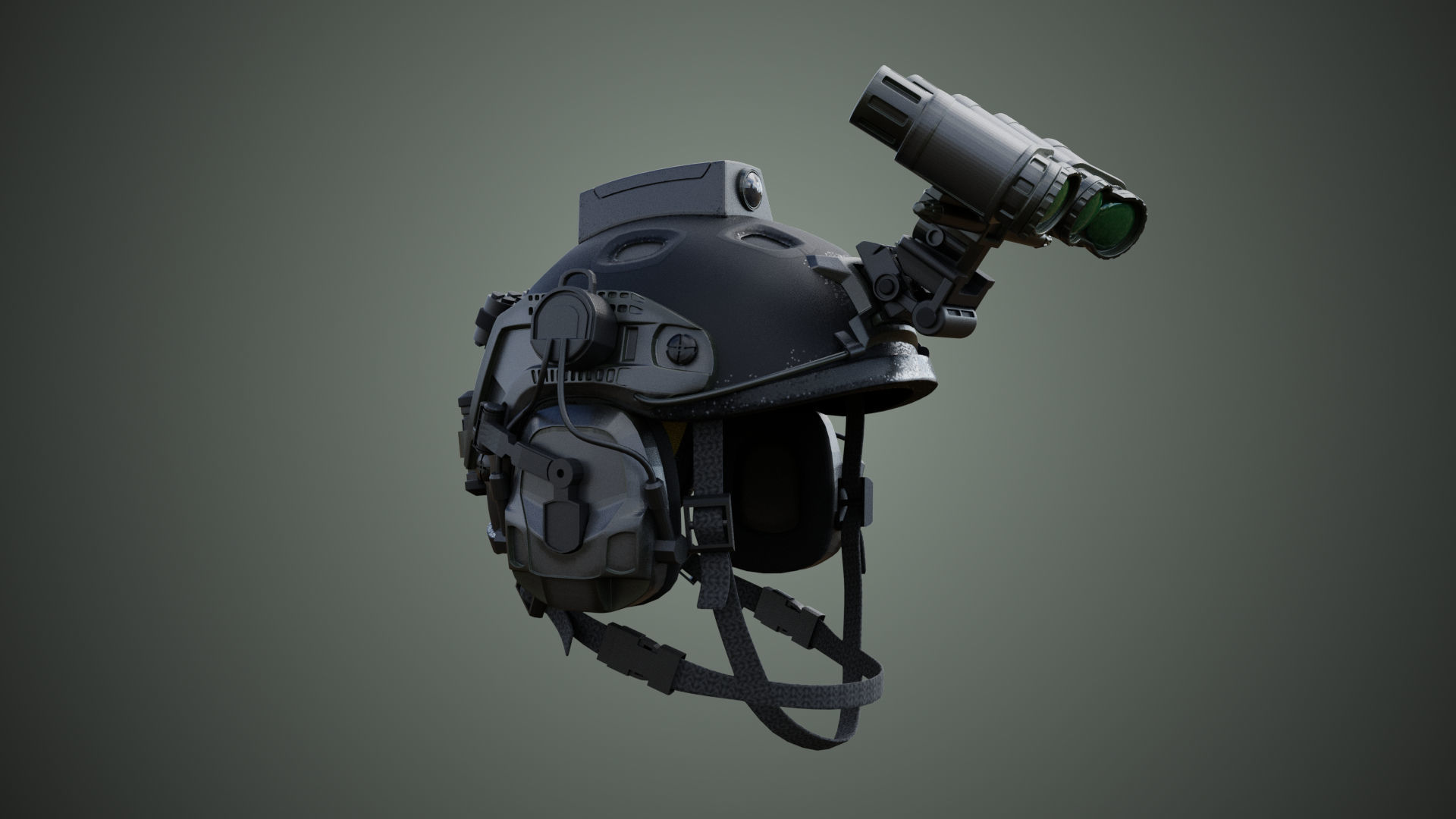 3D model Military Combat helmet with headset and goggles VR / AR / low ...