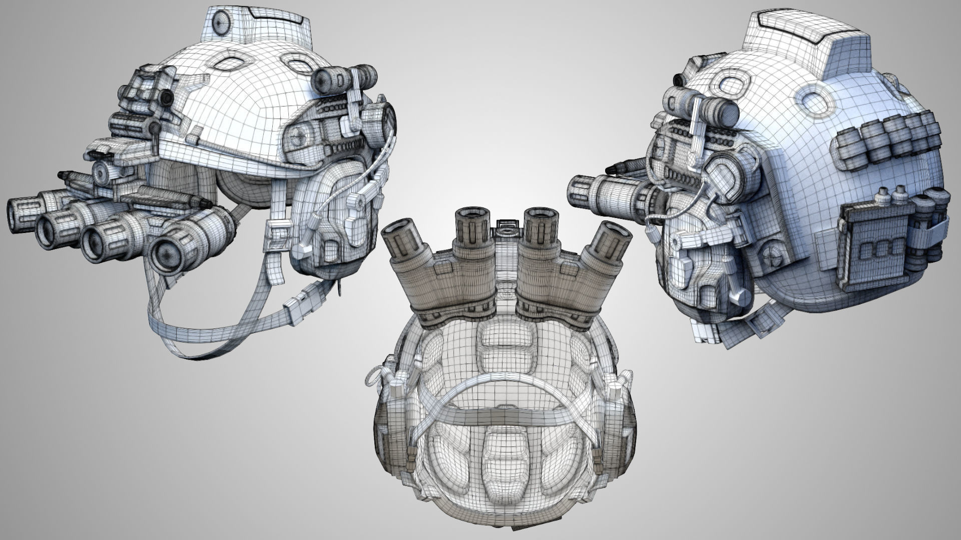 3D model Military Combat helmet with headset and goggles VR / AR / low ...