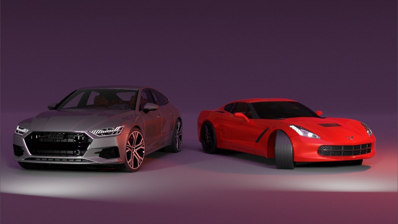 Cars Audi and Corvette free 3D model rigged | CGTrader