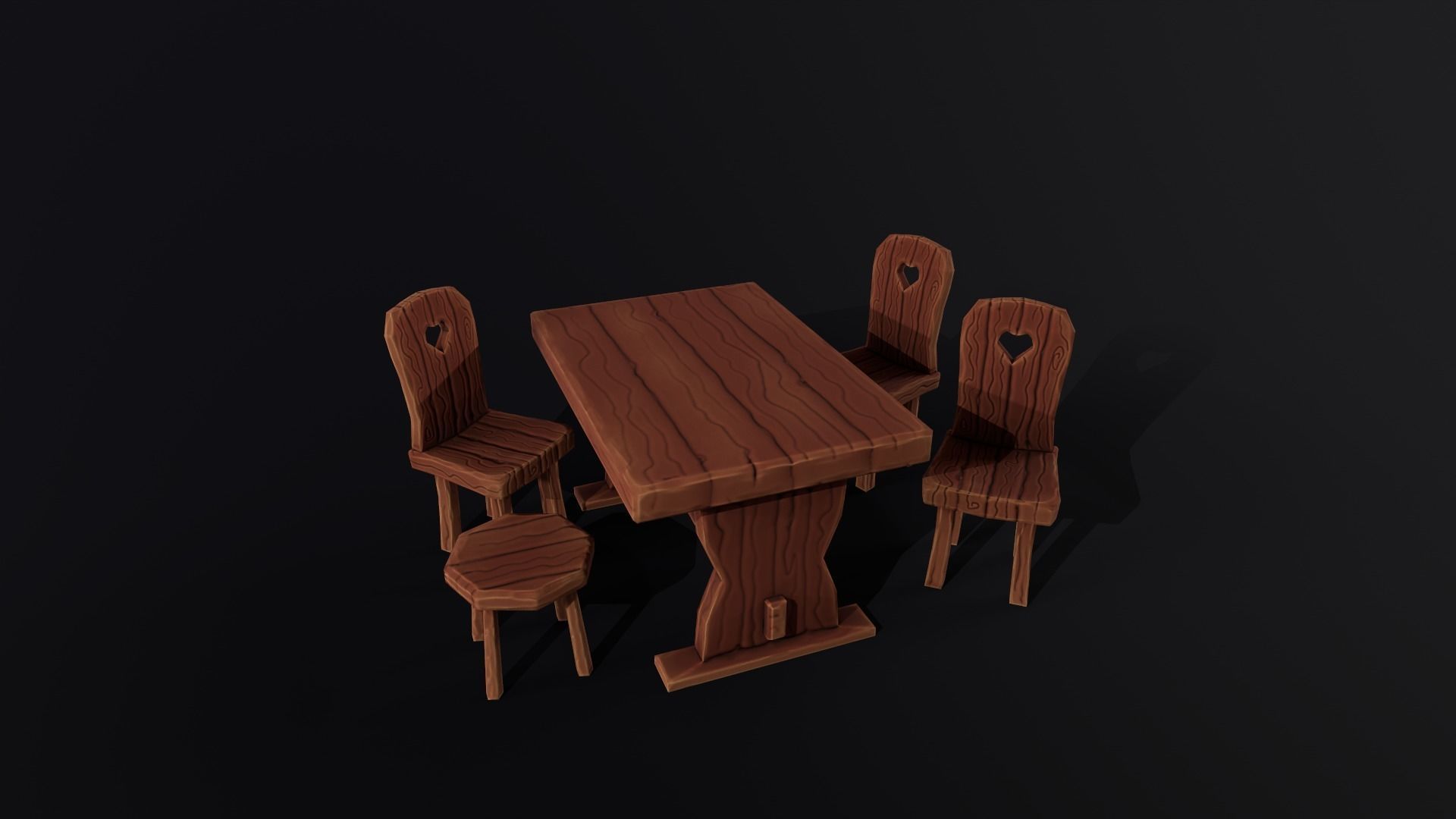 3D model Stylized Medieval Tavern Table and Chairs Lowpoly Game Asset ...