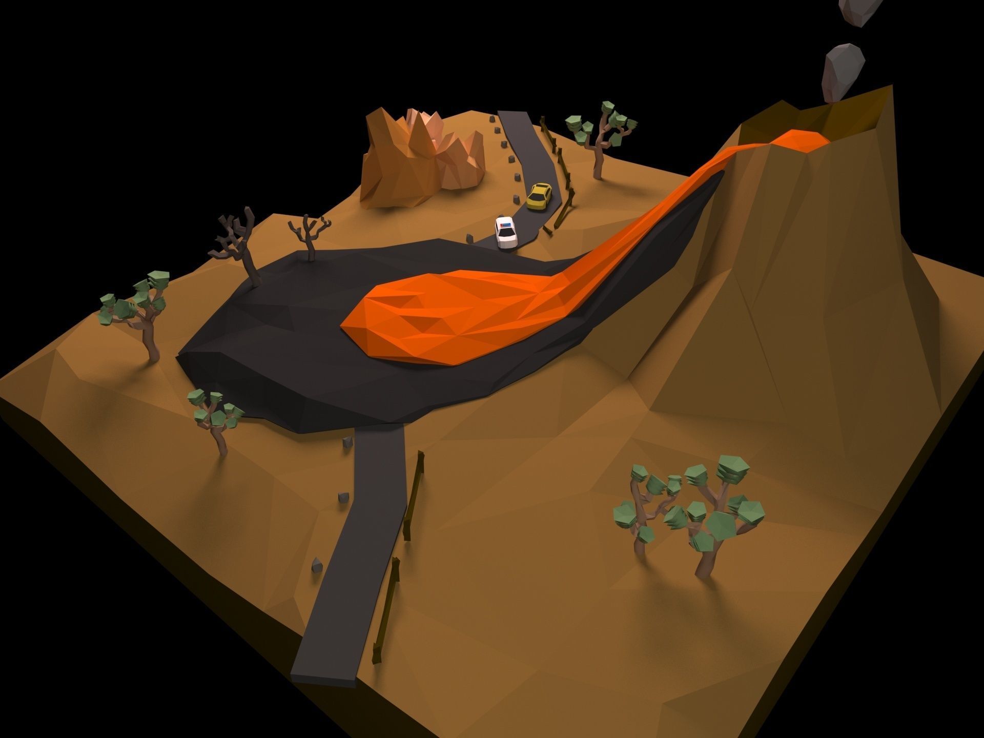 3D model Low poly landscape volcano with lava VR / AR / low-poly | CGTrader