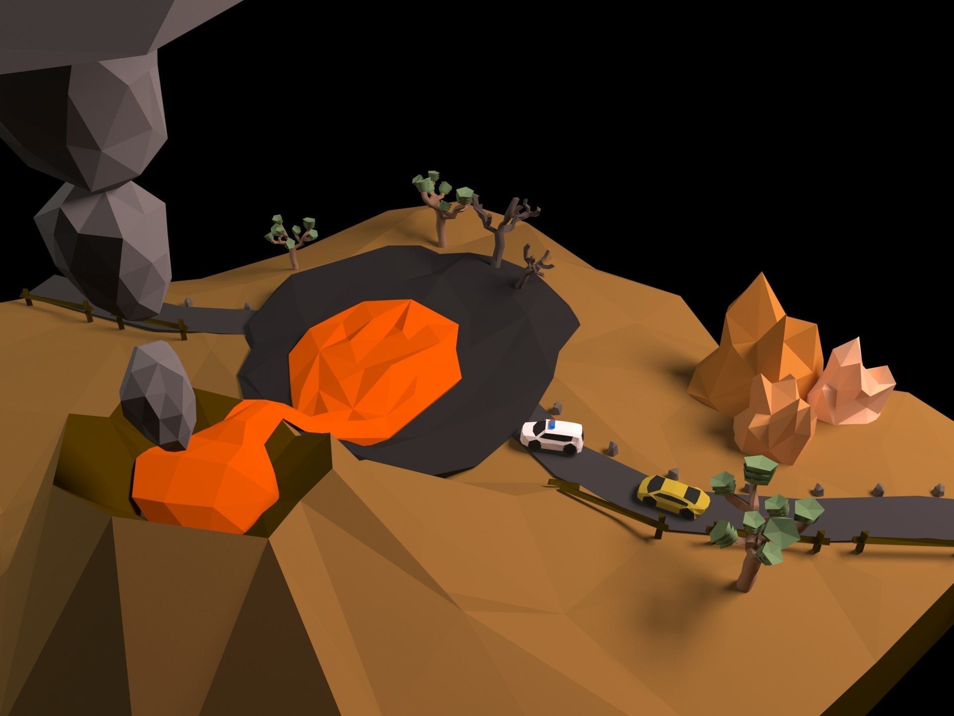 3D model Low poly landscape volcano with lava VR / AR / low-poly | CGTrader