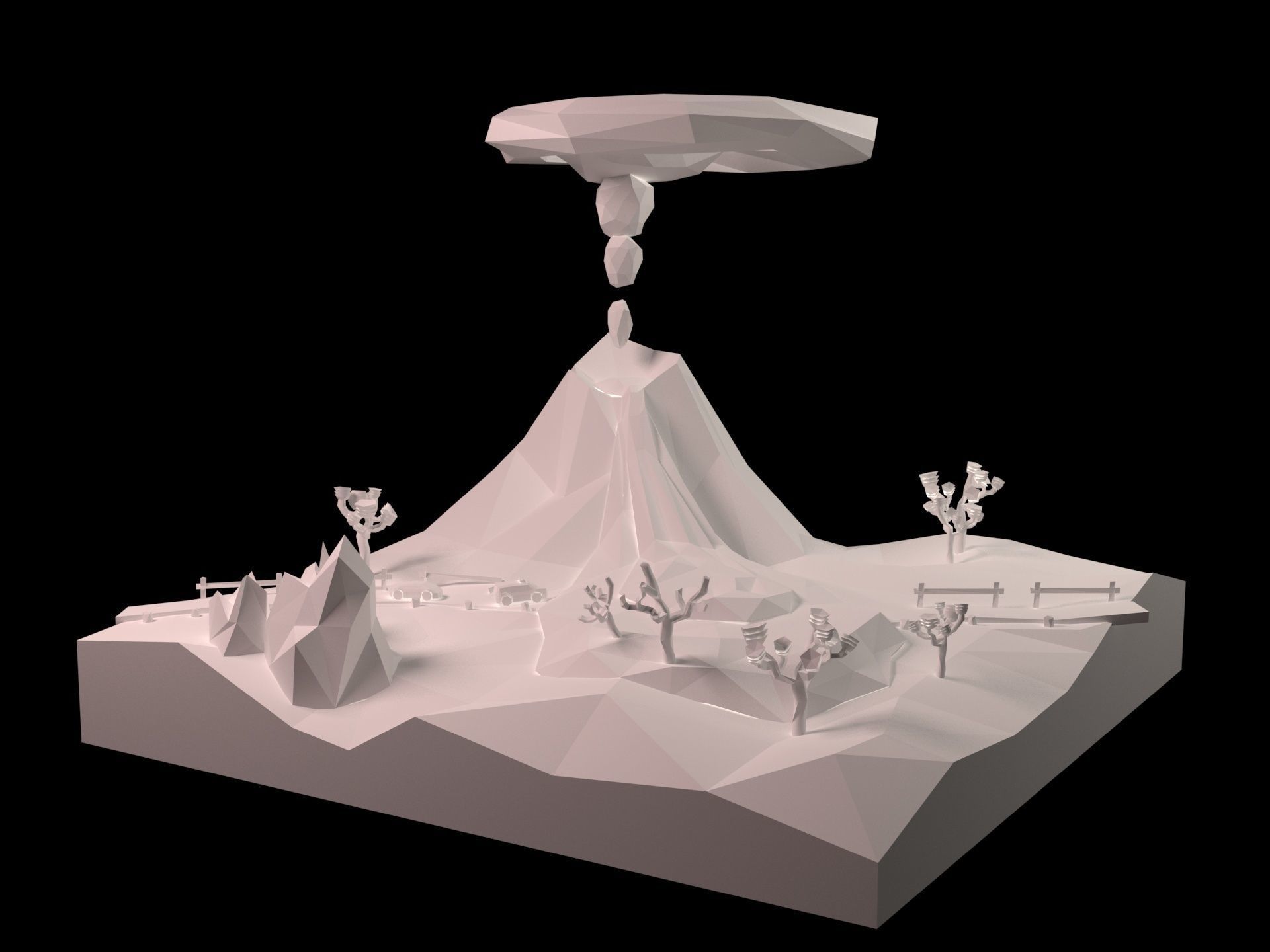 3D model Low poly landscape volcano with lava VR / AR / low-poly | CGTrader