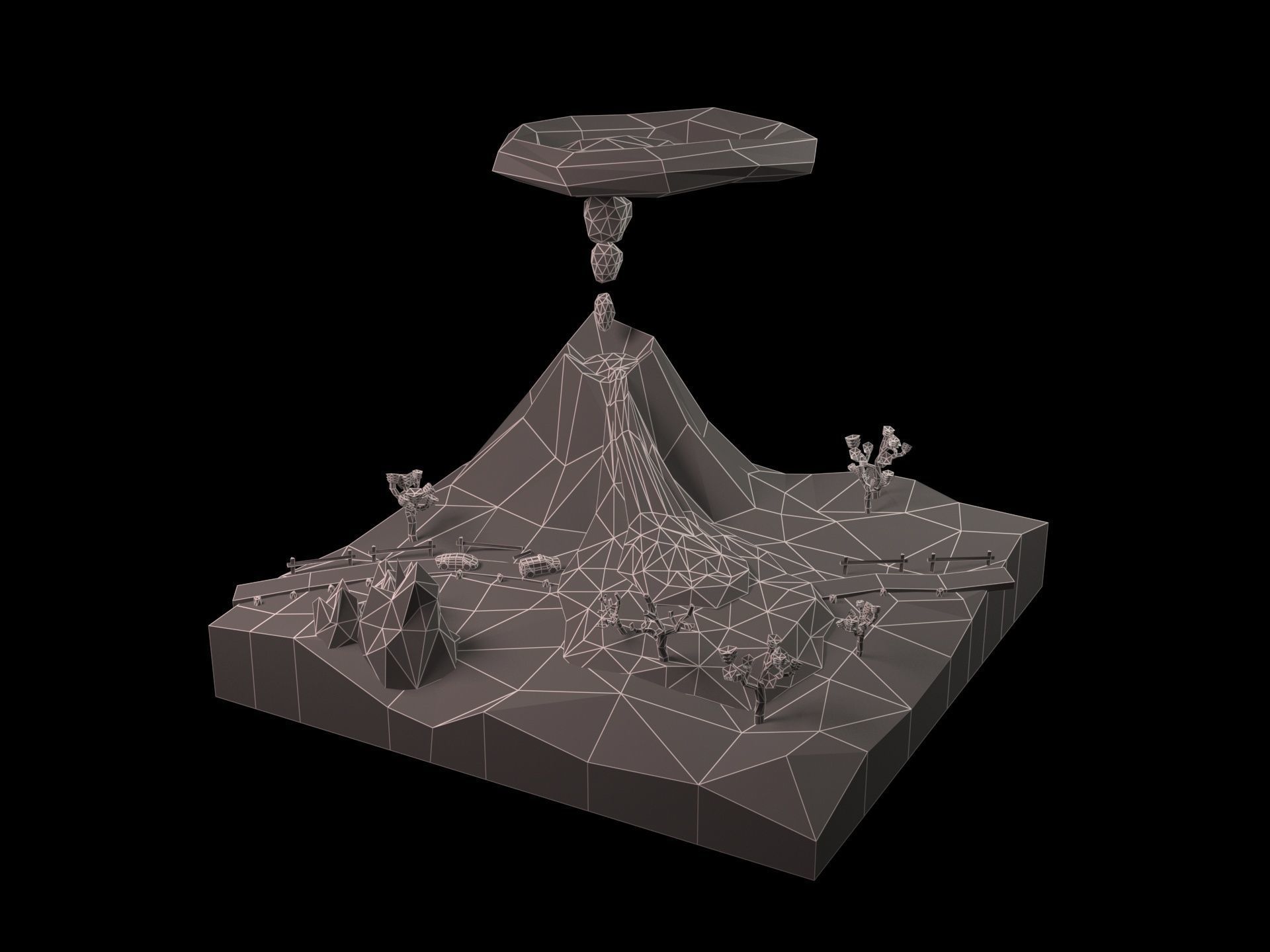 3D model Low poly landscape volcano with lava VR / AR / low-poly | CGTrader