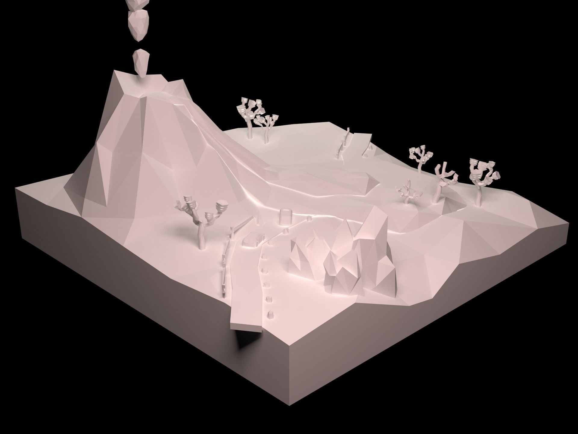 3D model Low poly landscape volcano with lava VR / AR / low-poly | CGTrader