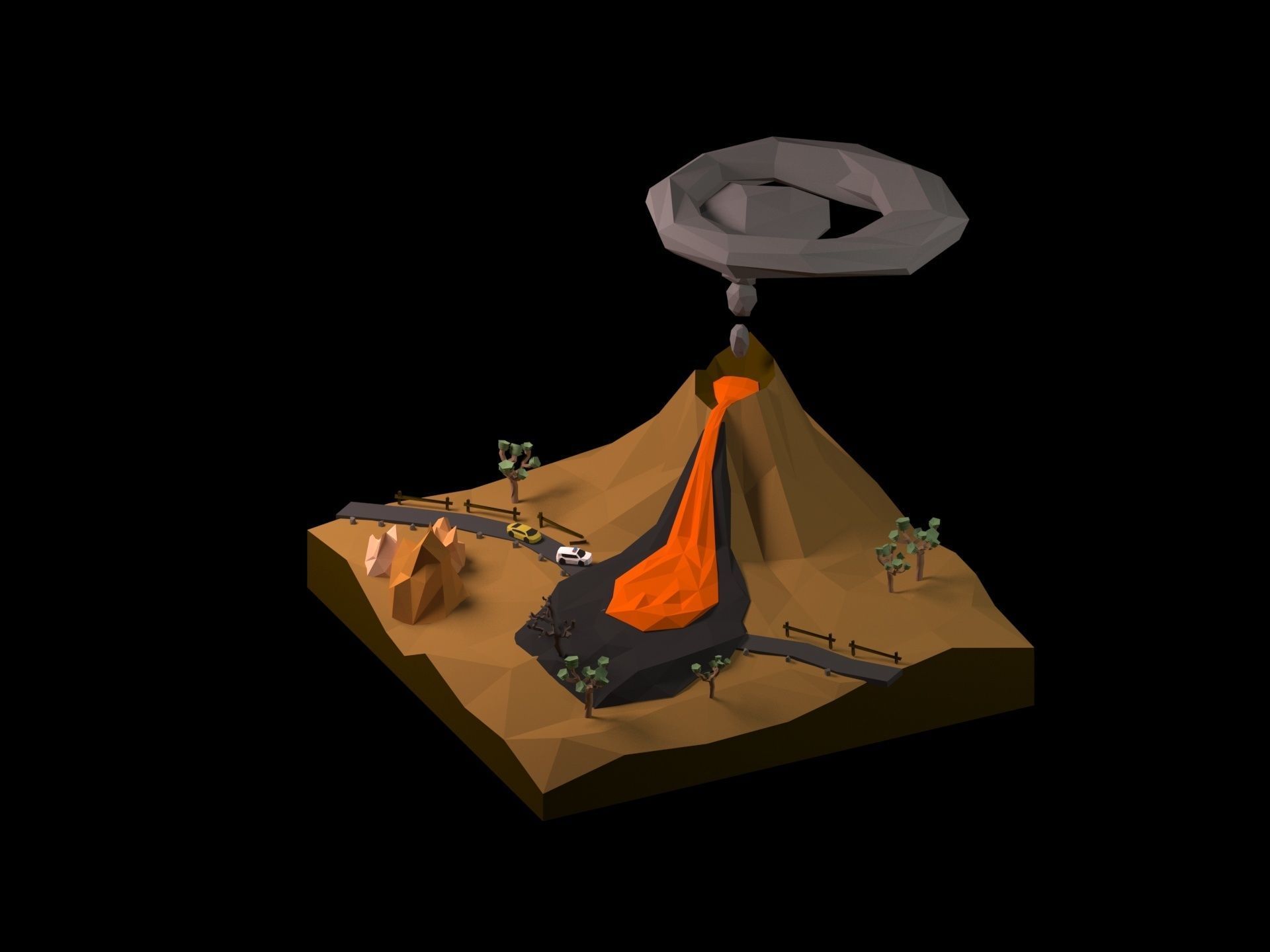 3D model Low poly landscape volcano with lava VR / AR / low-poly | CGTrader