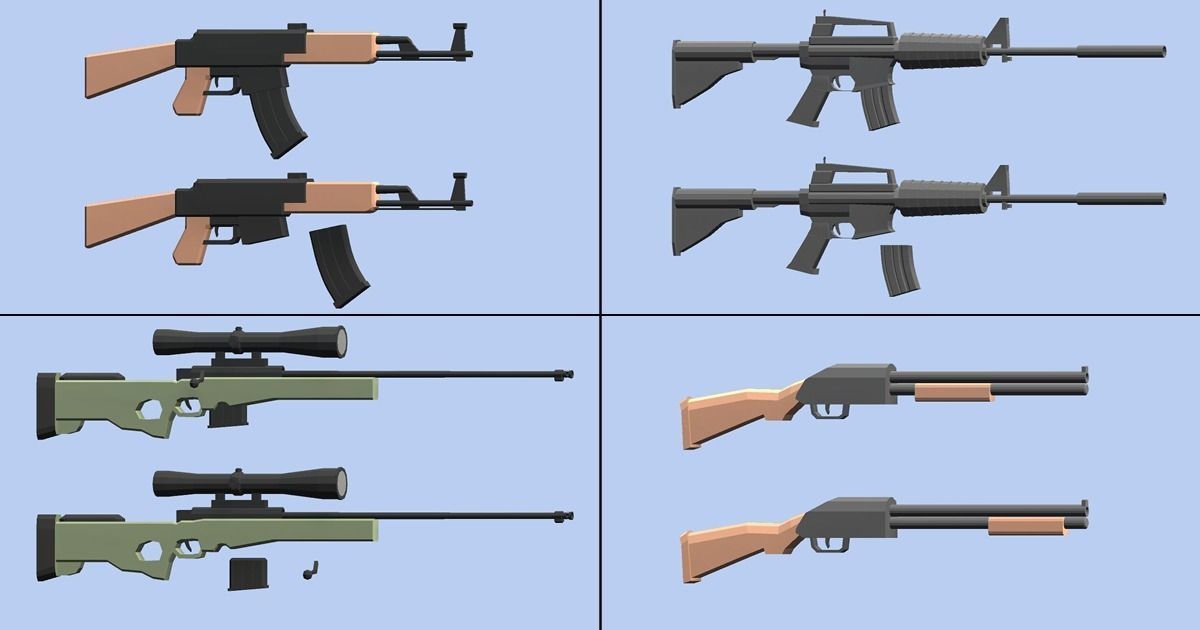 3D model Lowpoly Guns Pack - Lowpoly Weapons - Lowpoly Cartoon Guns VR ...